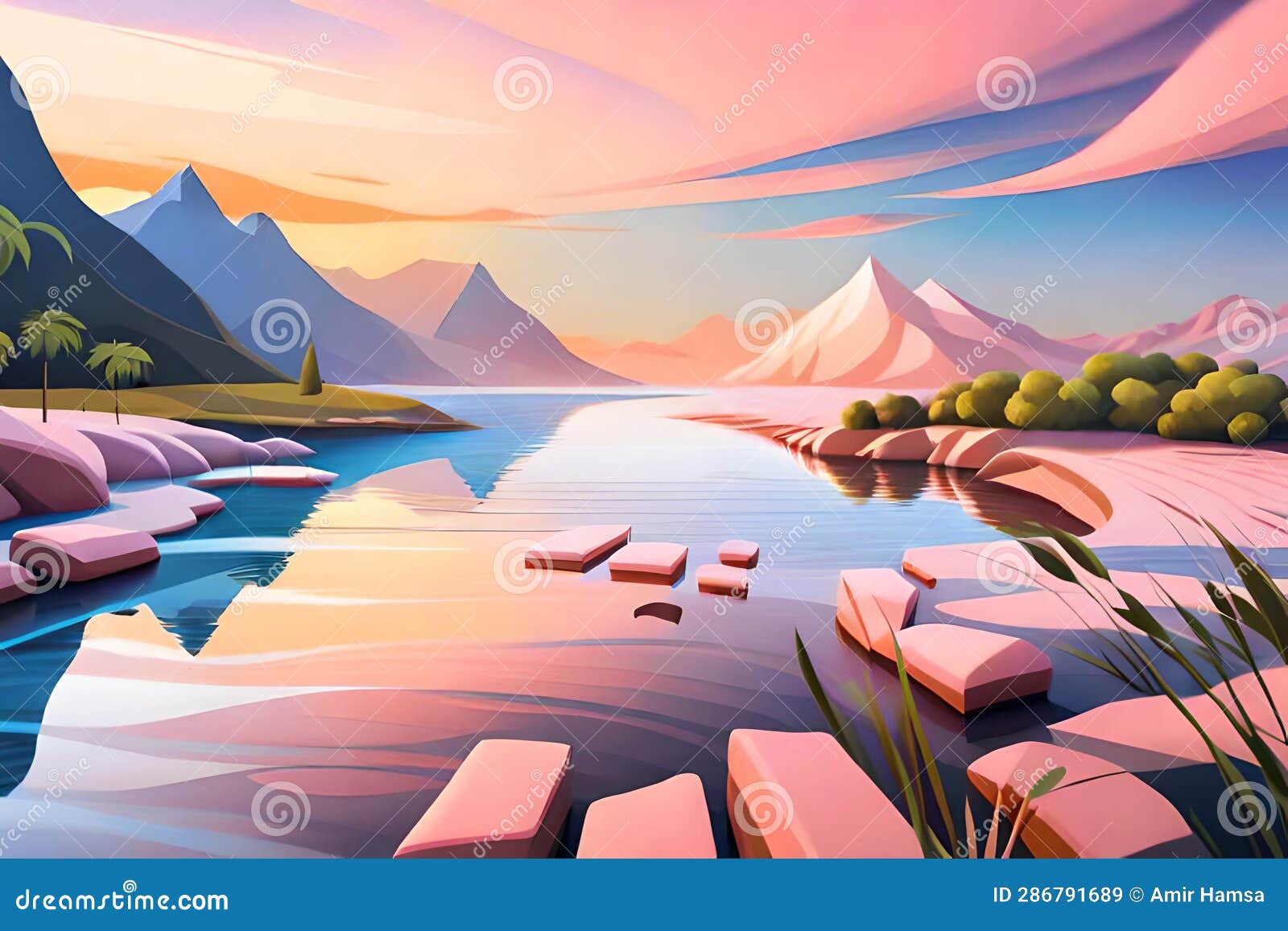 Beautiful Landscape View with Pastel Colors Stock Illustration ...