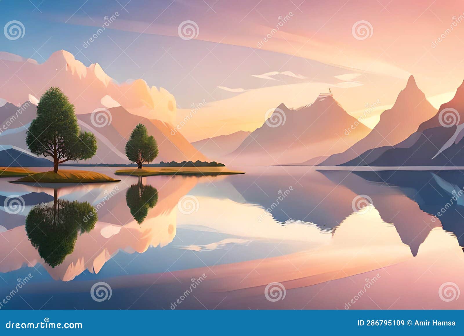 Beautiful Landscape View with Pastel Colors Stock Illustration ...