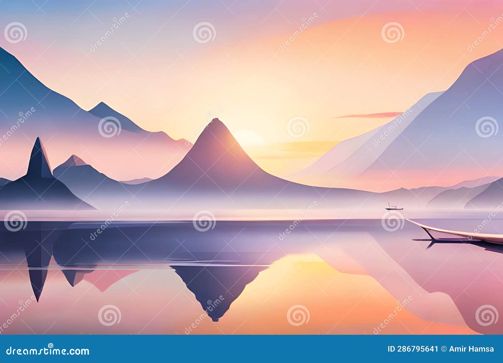 Beautiful Landscape View with Pastel Colors Stock Illustration ...