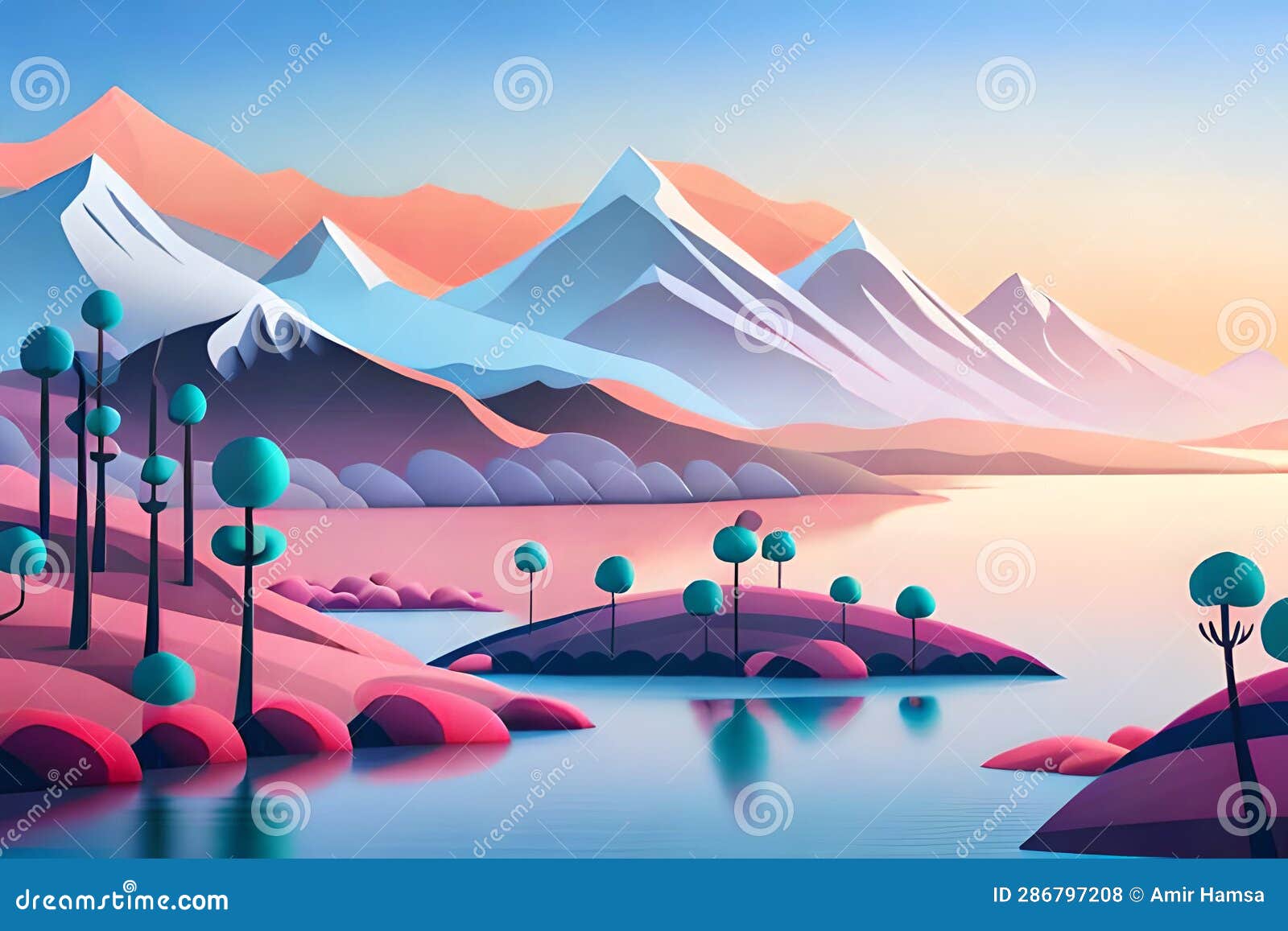 Beautiful Landscape View with Pastel Colors Stock Illustration ...