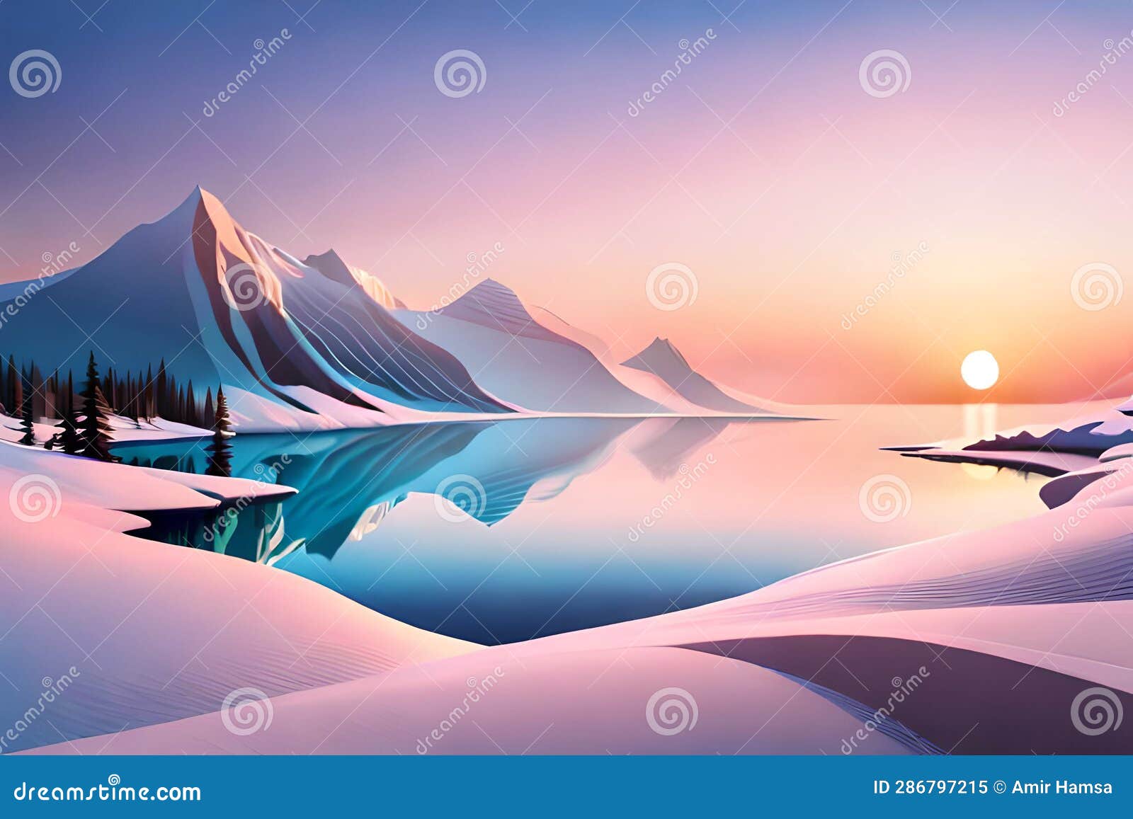 Beautiful Landscape View with Pastel Colors Stock Illustration ...