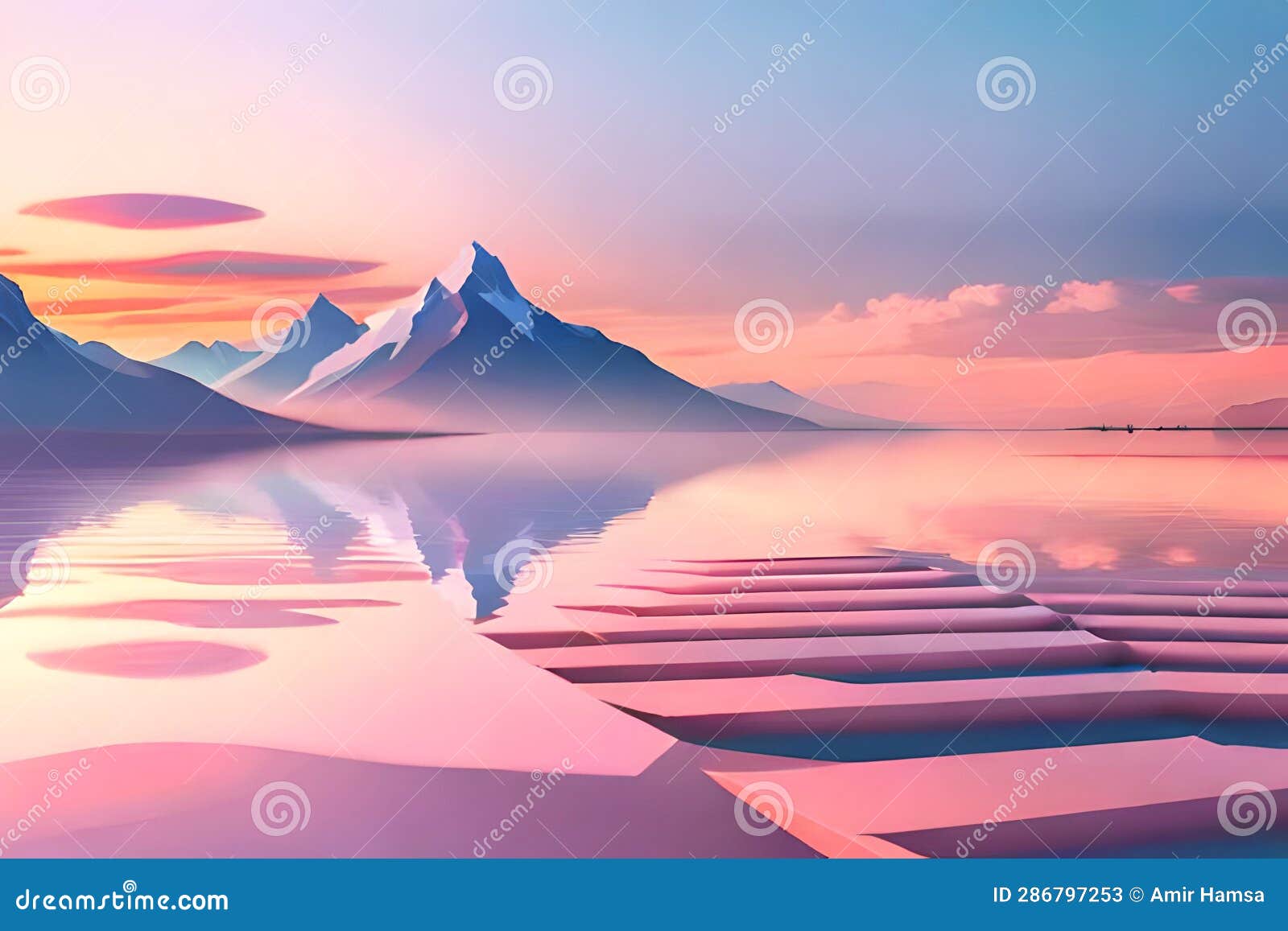 Beautiful Landscape View with Pastel Colors Stock Illustration ...