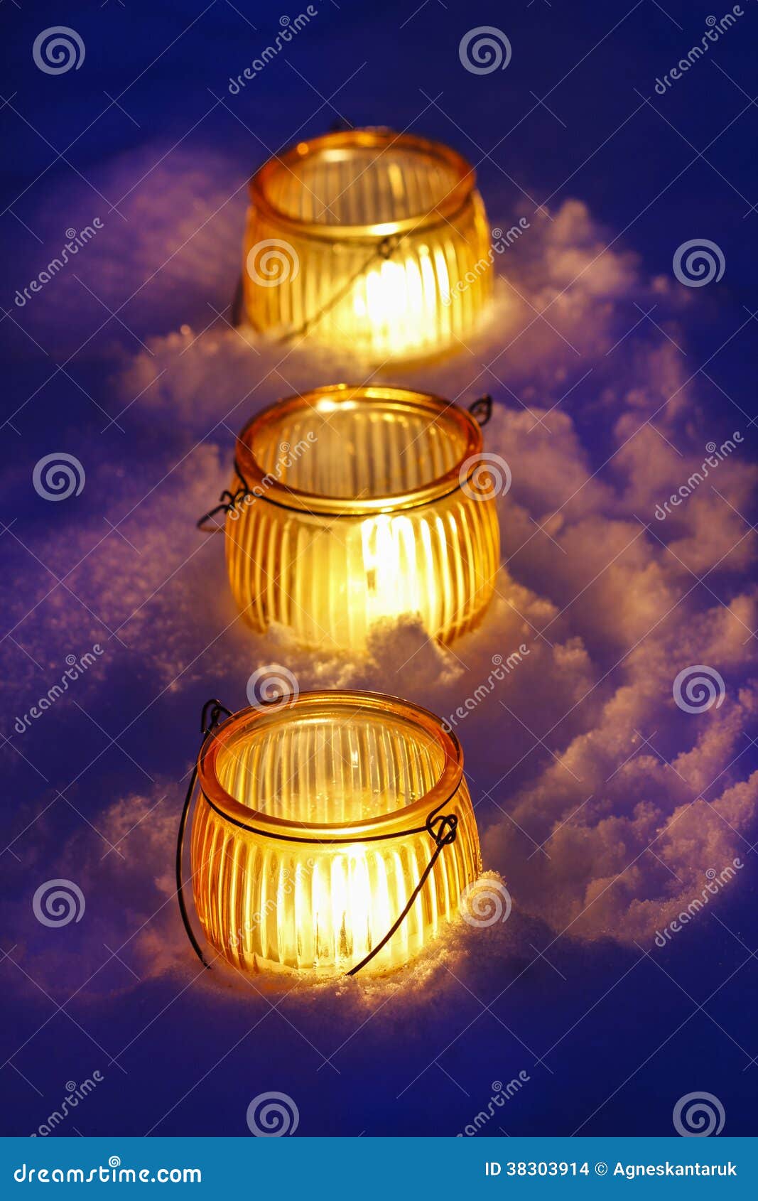 Beautiful lanterns on snow stock photo. Image of garden - 38303914