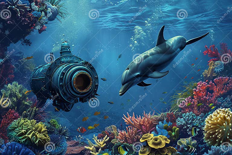 Beautiful Large Bathyscaphe Floating in Middle of Ocean during ...