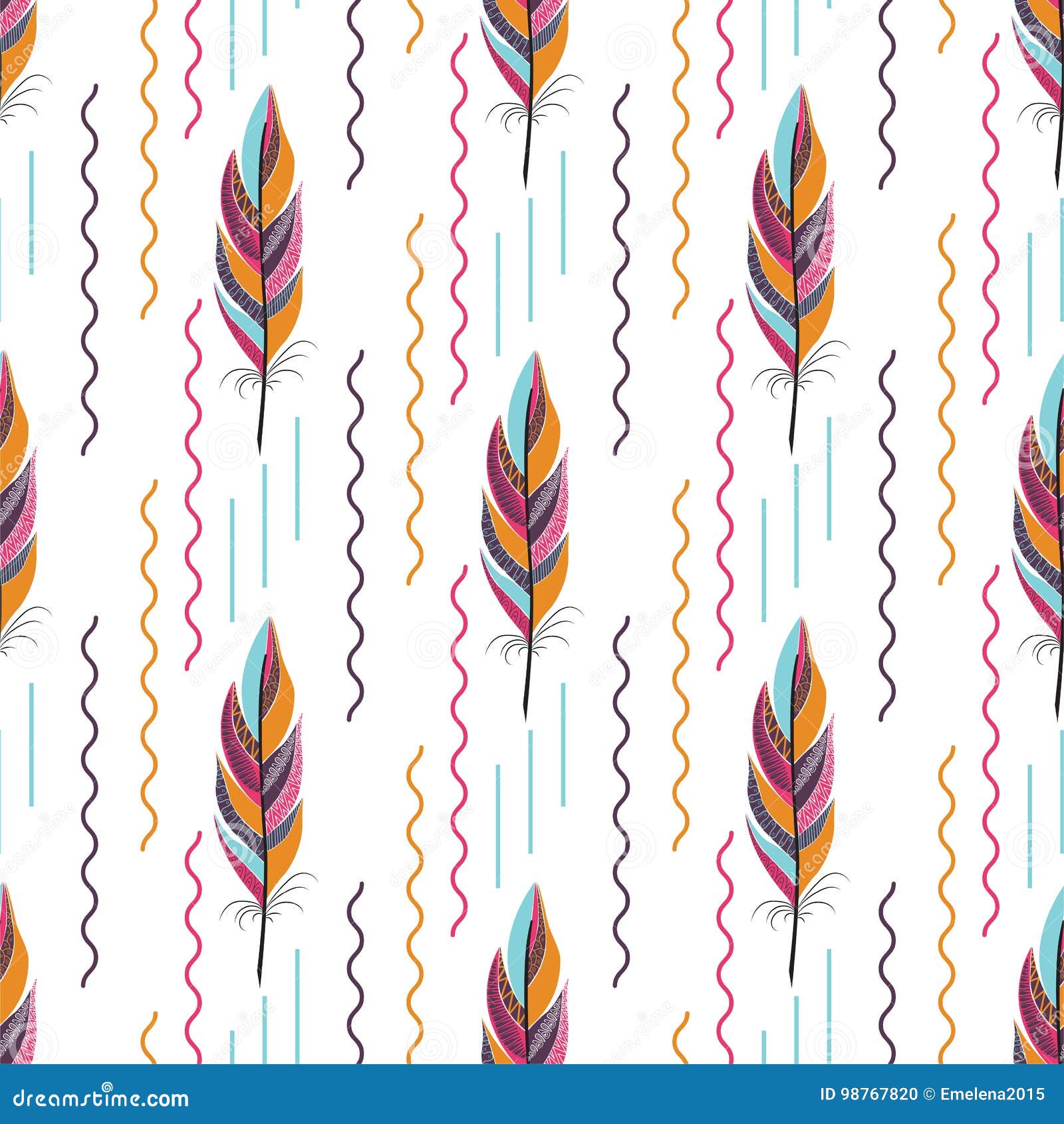 Beautiful Large Bright Colored Feather Pattern Stock Illustration ...
