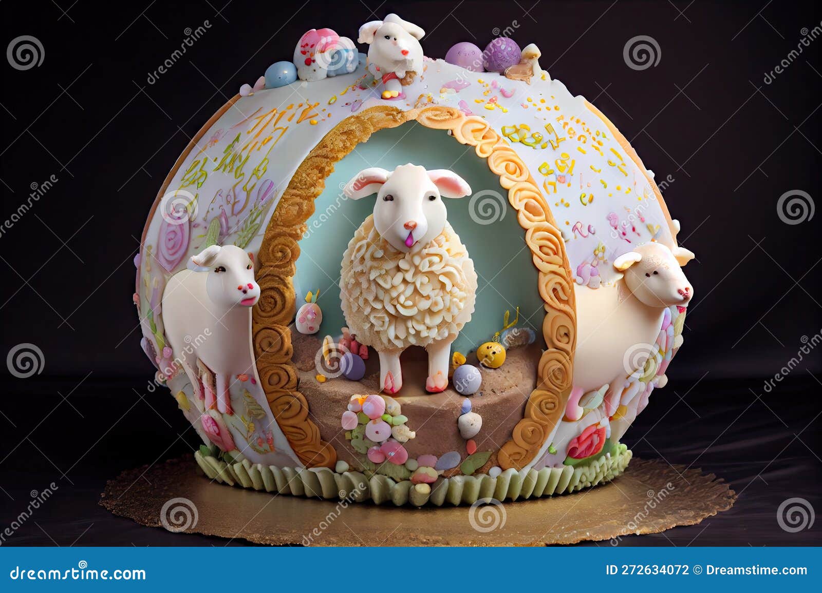 Beautiful Large Easter Lamb Cake with Faces of People and Decoration in ...