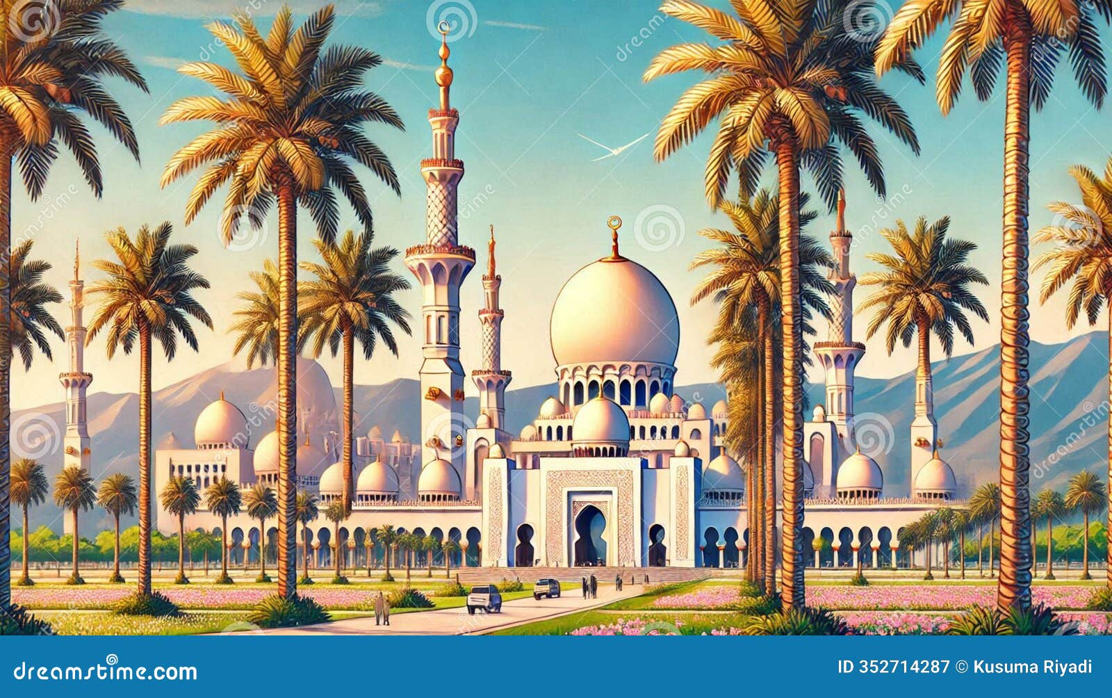 Beautiful Large Mosque with Palm Tree Stock Image - Image of mosque ...