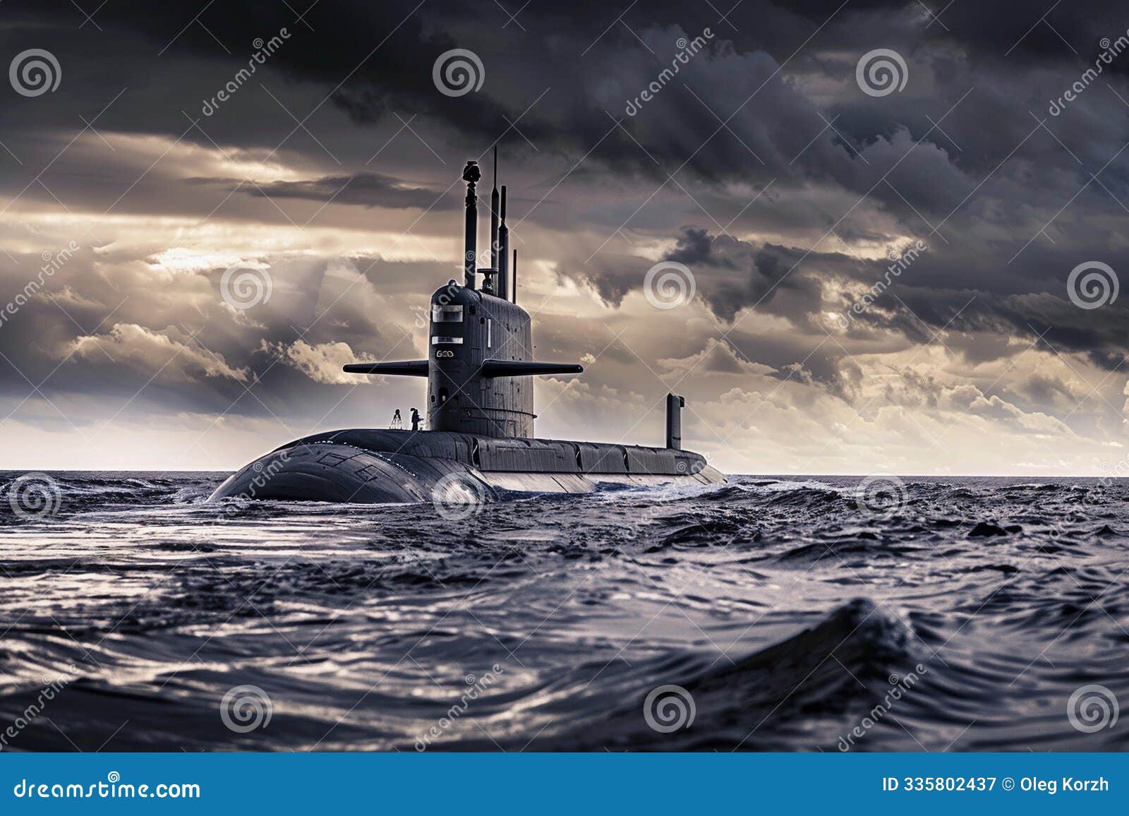 Beautiful Large Submarine Floating in Middle of Ocean during Mission ...