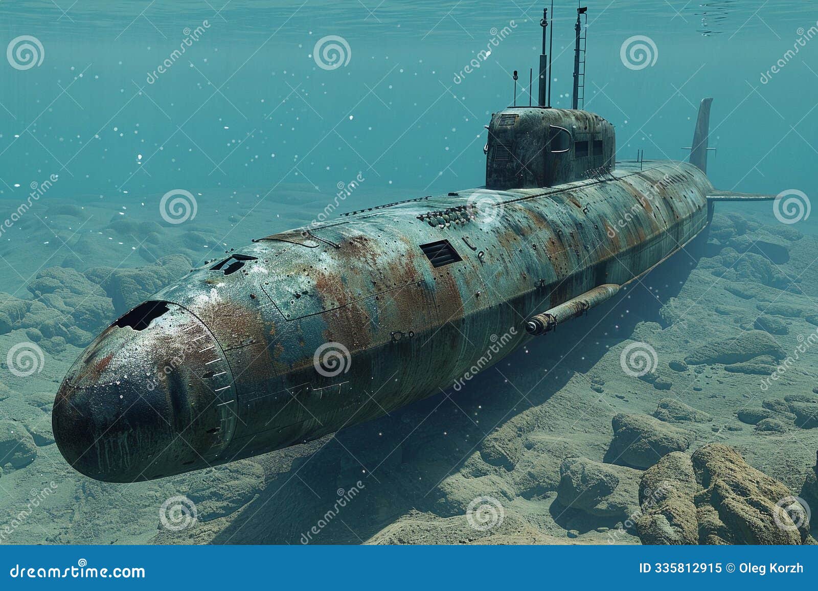 Beautiful Large Submarine Floating in Middle of Ocean during Mission ...