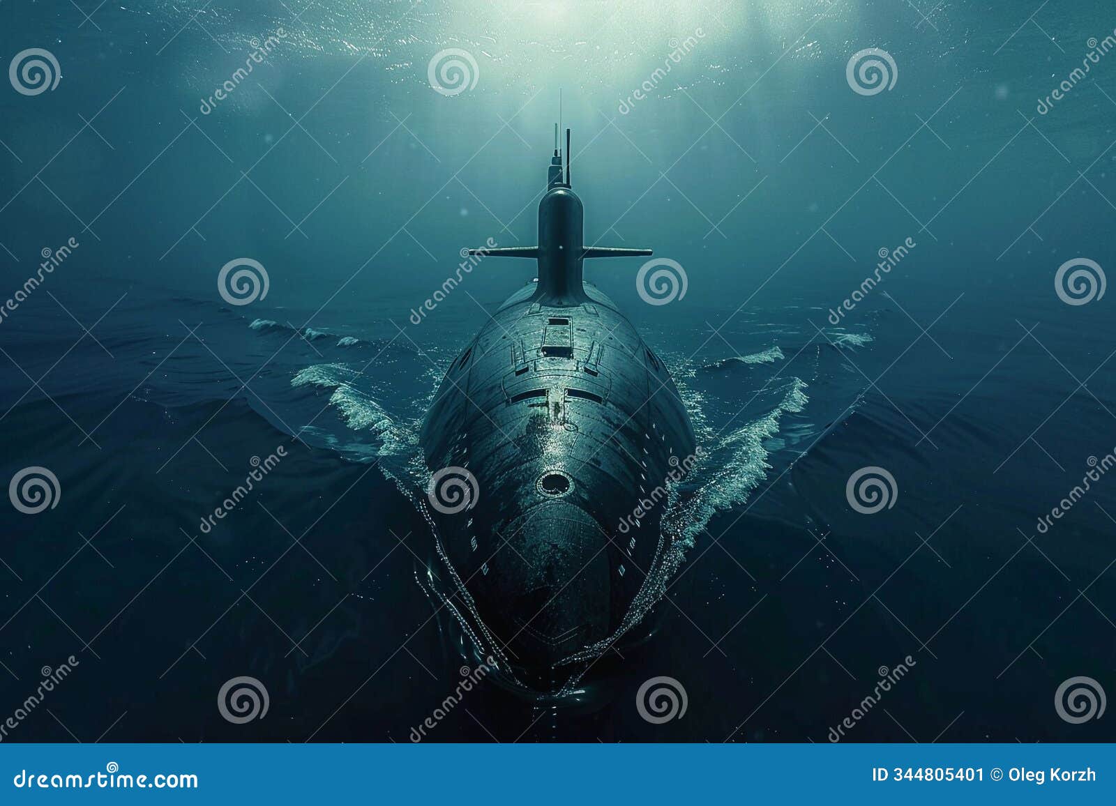 Beautiful Large Submarine Floating in Middle of Ocean during Mission ...
