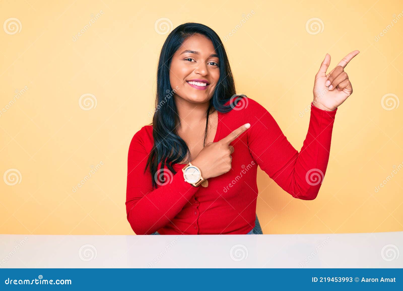 Beautiful Latin Young Woman With Long Hair Wearing Casual Clothes