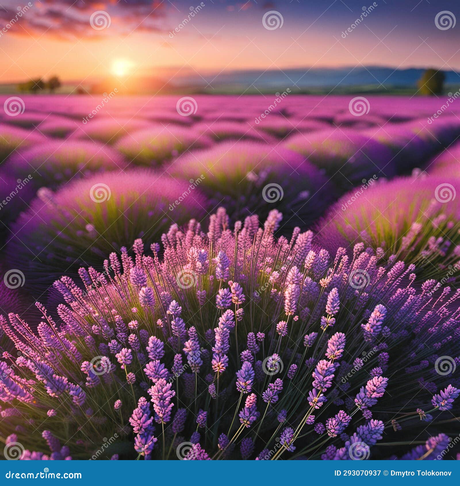 Beautiful Lavender Meadow Under Sunset Stock Illustration ...