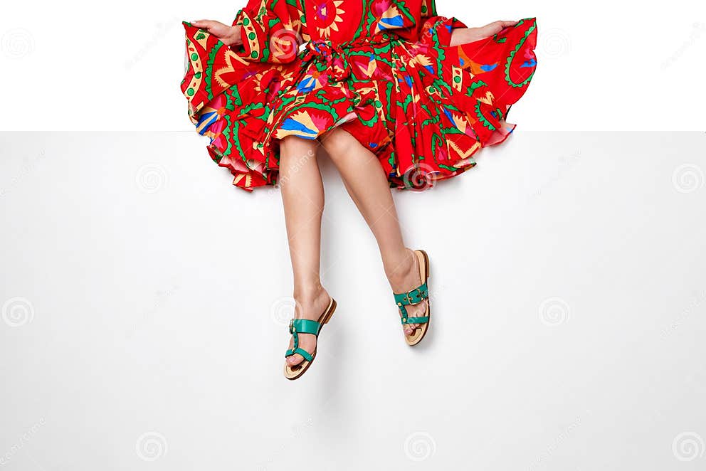 Legs Woman Wearing Red Dress And High Heels Shoes Stock Image Image