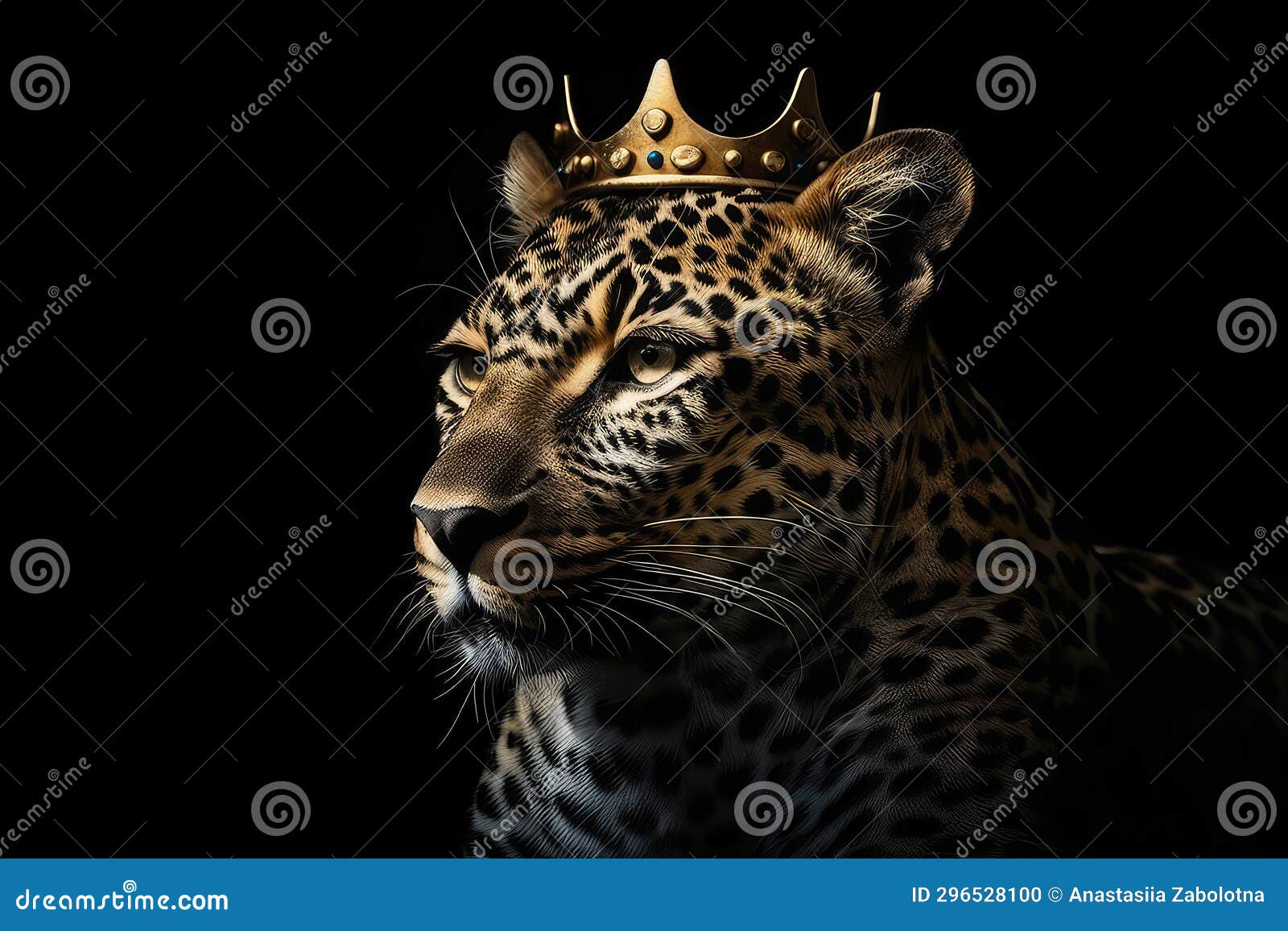Beautiful Leopard in Gold Crown on Matte Black Background. Generative ...