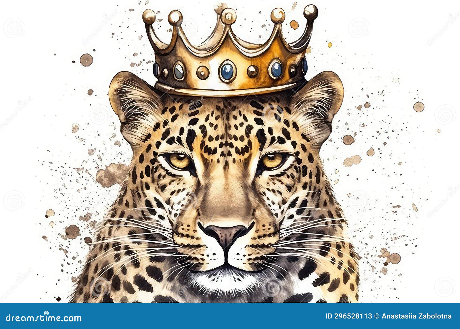 Beautiful Leopard in Gold Crown on White Background. Generative AI ...