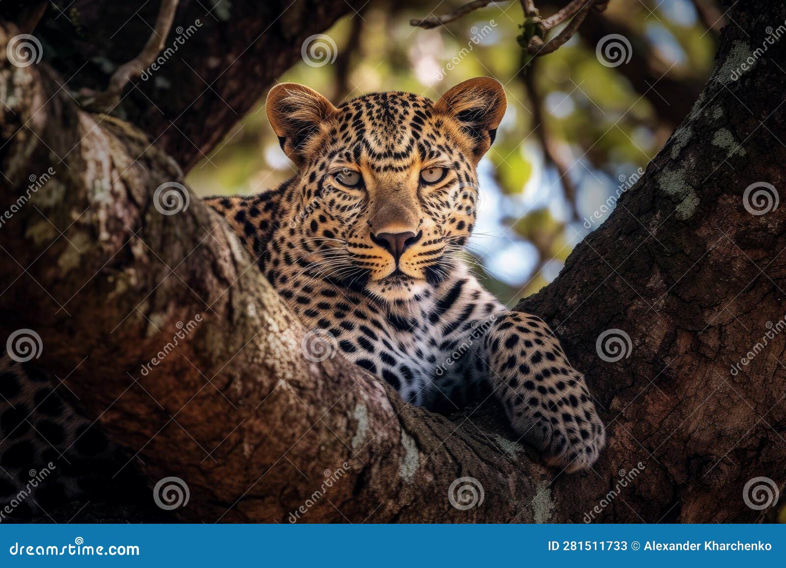 Beautiful Leopard Rest on a Tree Branch Extreme Closeup. Generative AI ...