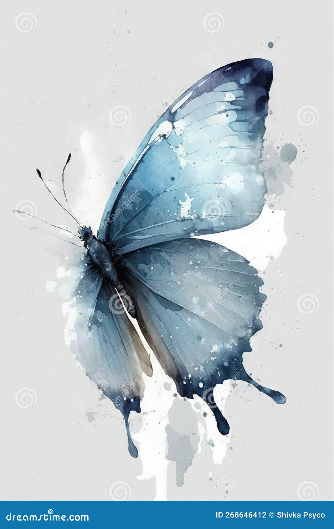 Beautiful Light Blue Butterfly Watercolor Stock Illustration ...