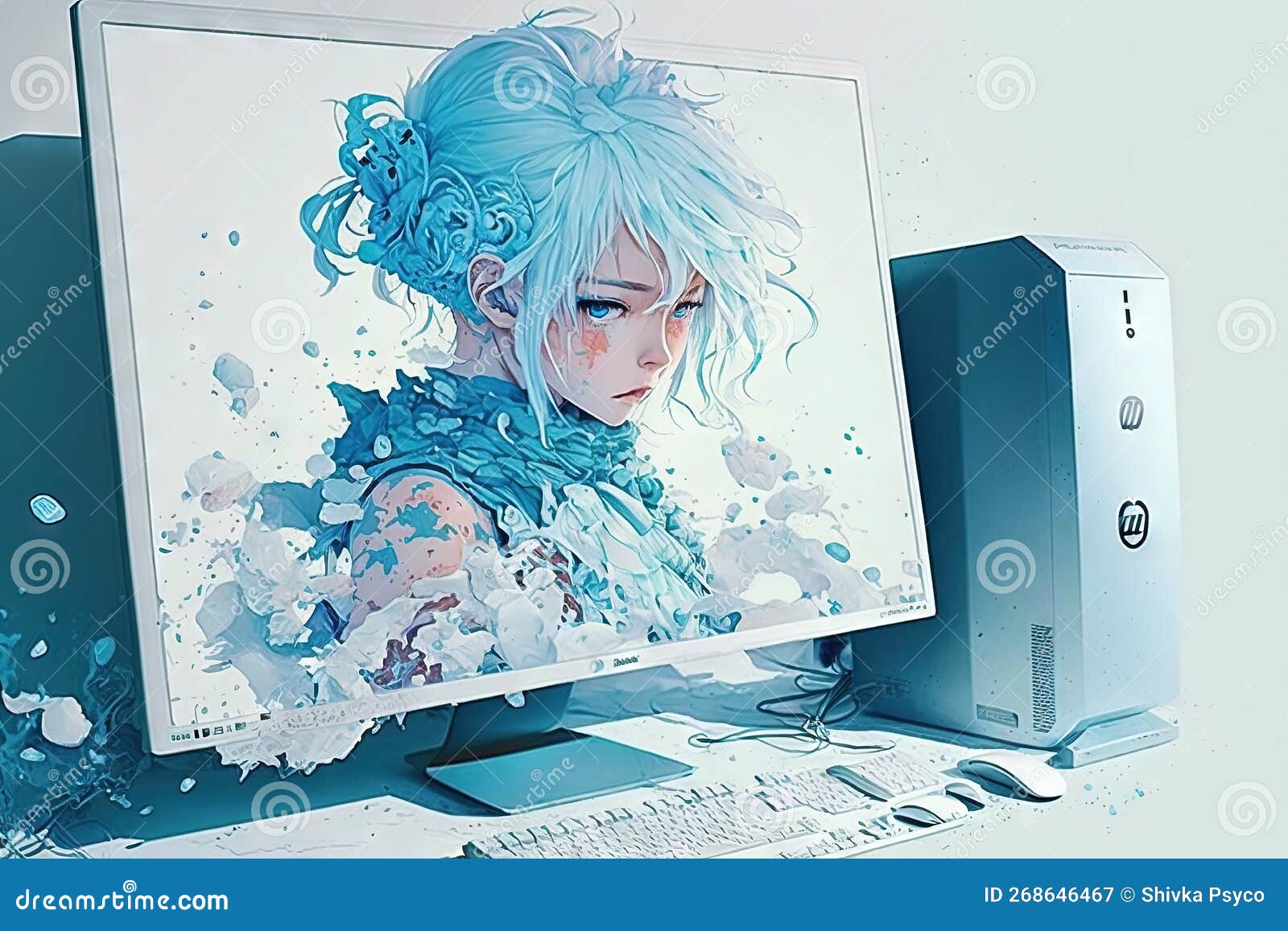 Beautiful Light Blue PC Watercolor Stock Image - Image of equipment ...
