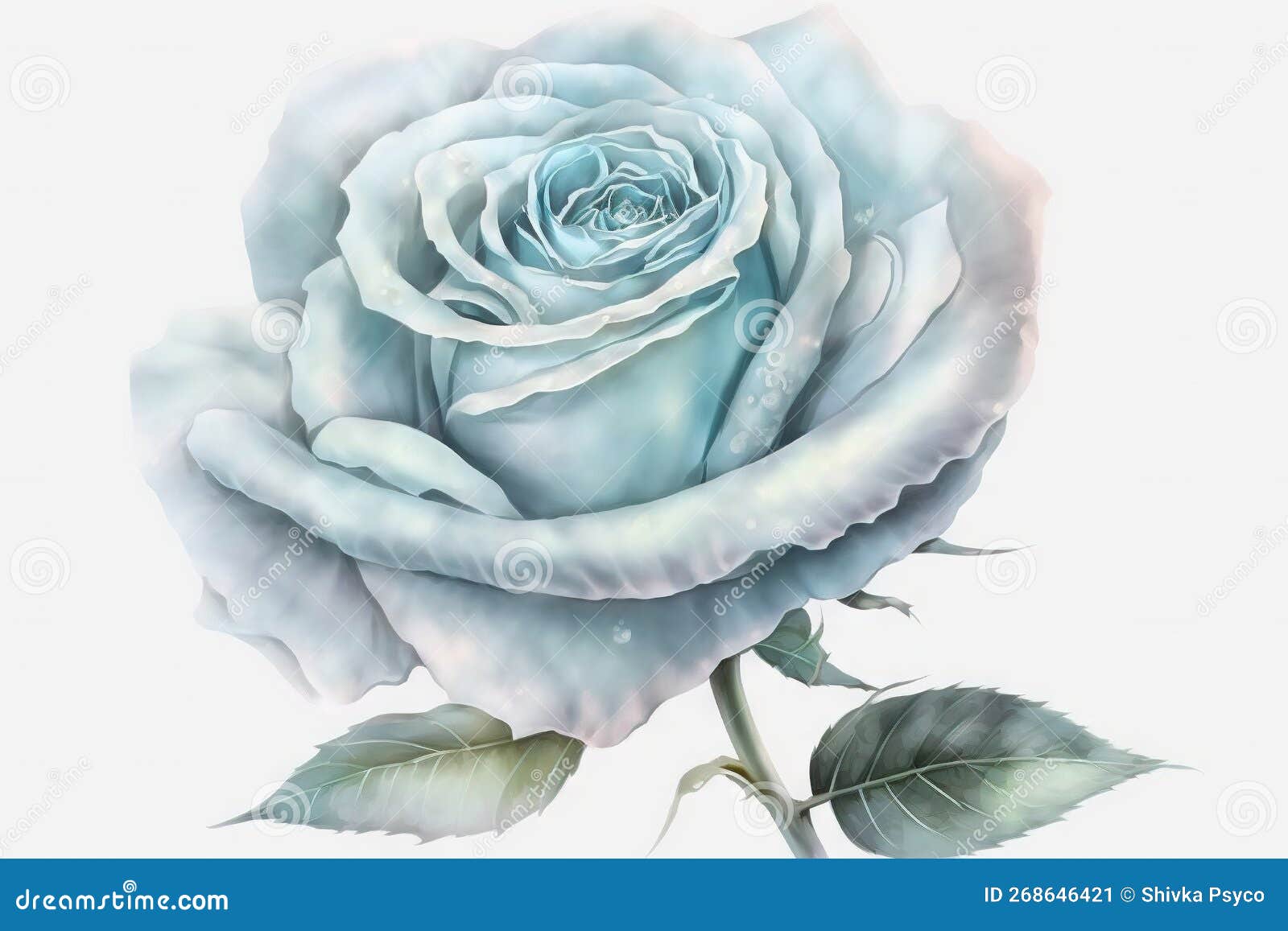 Beautiful Light Blue Rose Watercolor Stock Illustration - Illustration ...