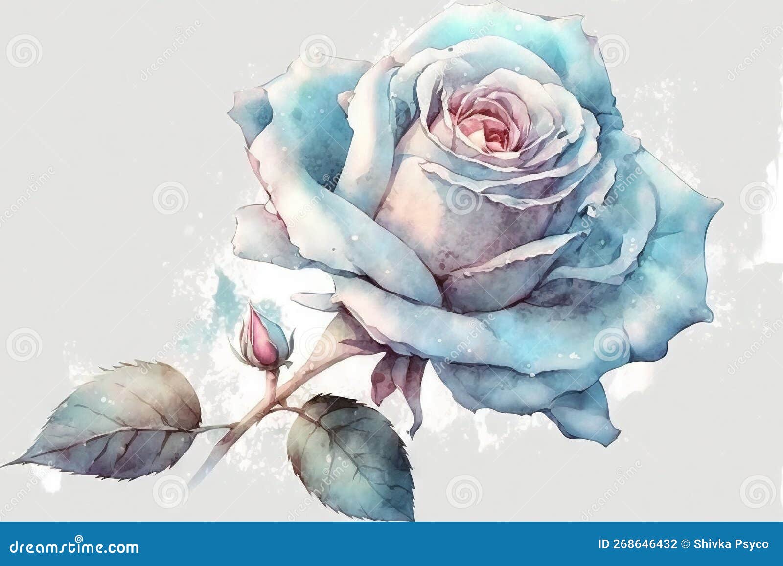 Beautiful Light Blue Rose Watercolor Stock Illustration - Illustration ...