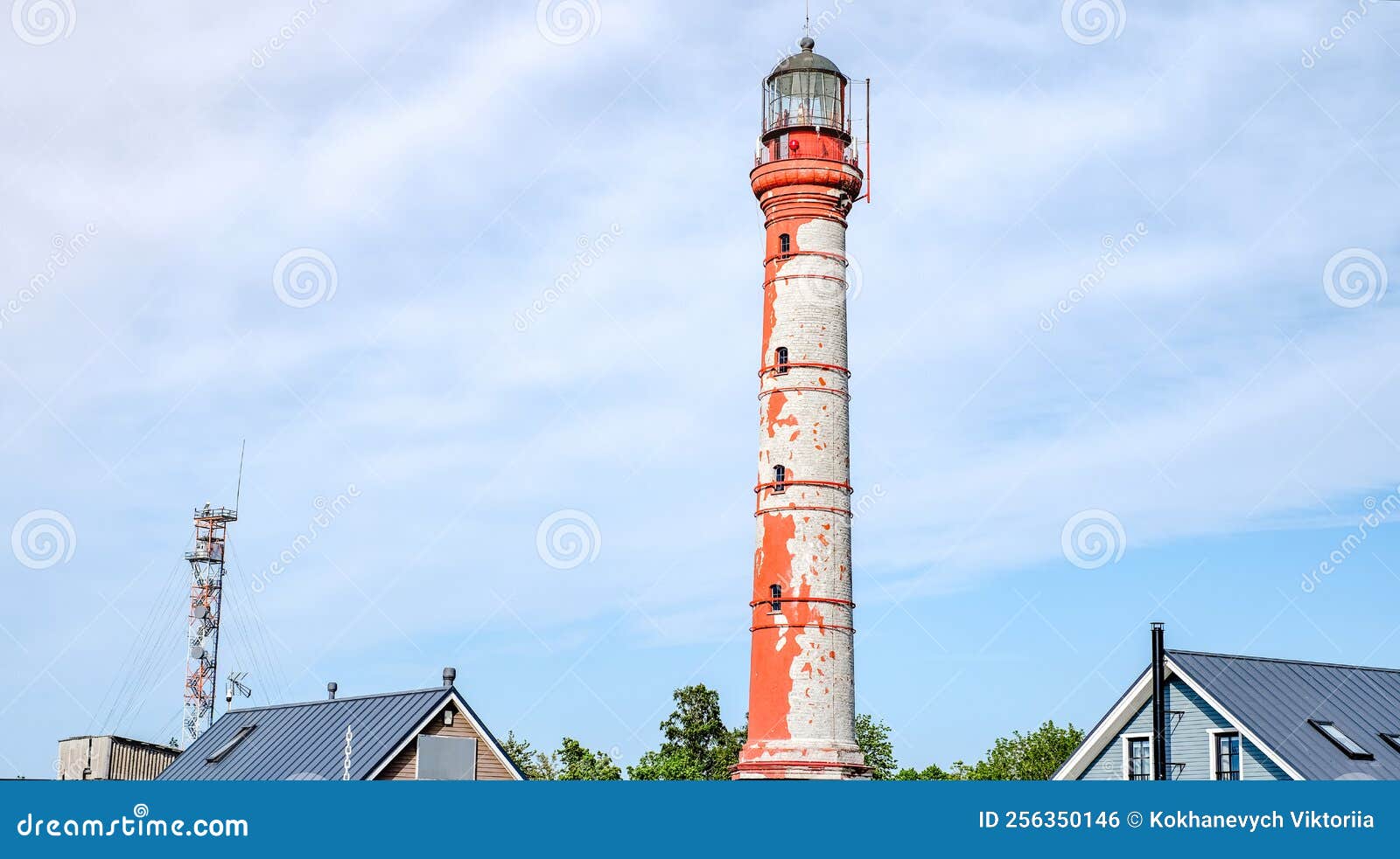 Beautiful Lighthouse in a Small Village in Clear Weather Stock Photo ...