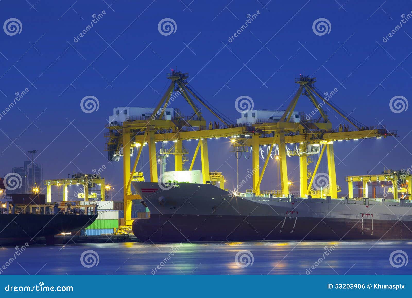Beautiful Lighting of Container Ship in Port Use for Import,exp Stock ...