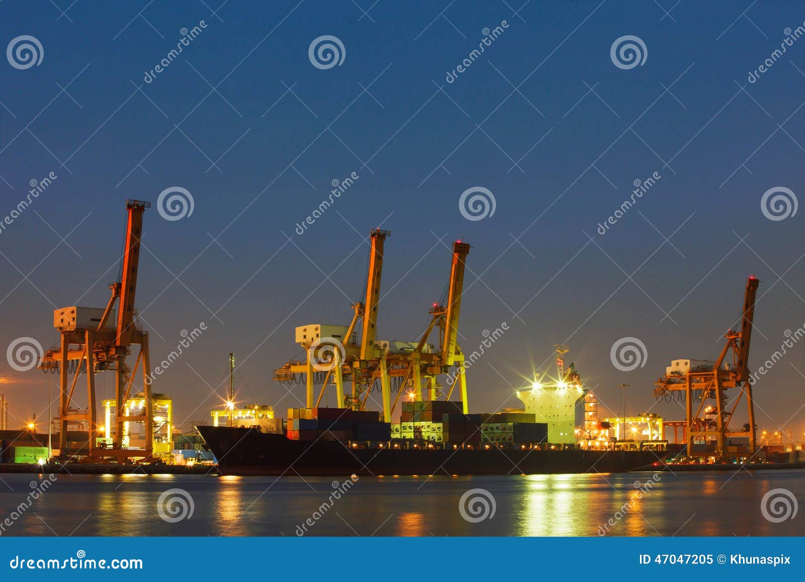 Beautiful Lighting of Freight Container Comercial Ship with Ship Stock ...