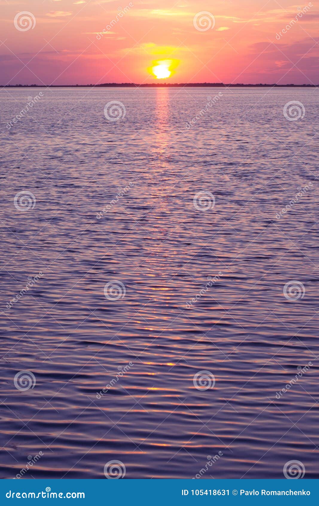 Beautiful Lilac Sunset and Calm Waves on the Lake Stock Image - Image ...