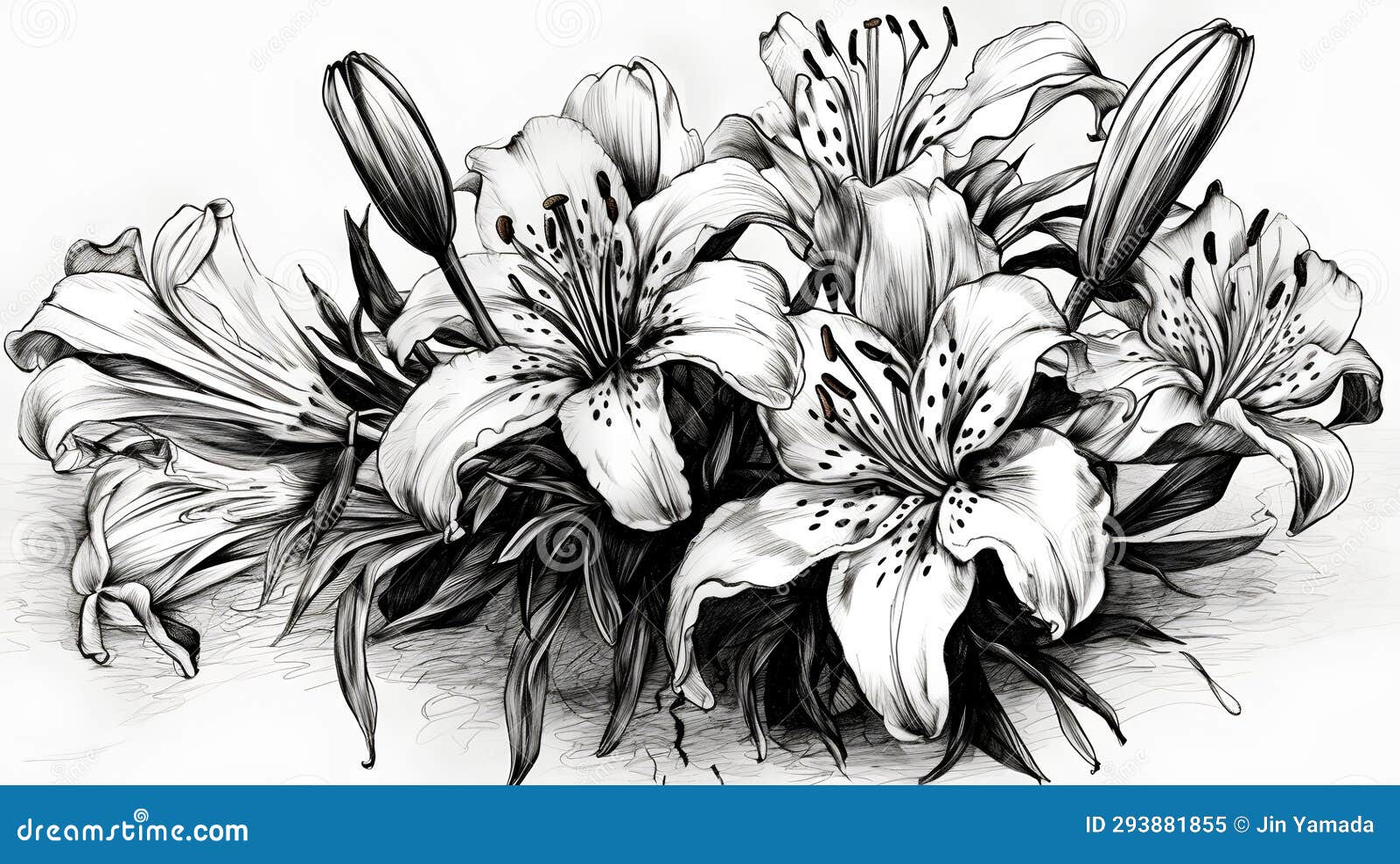 Beautiful Lily Flower Bouquet. Hand Drawn Vector Illustration Stock ...