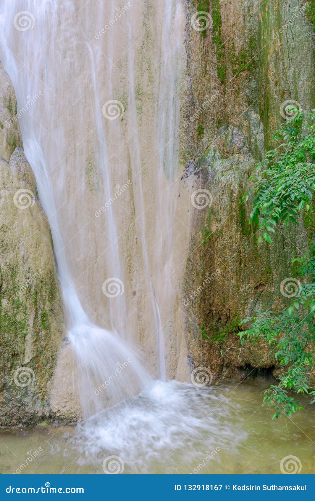 Limestone Waterfall in Green Forest Stock Image - Image of limestone ...