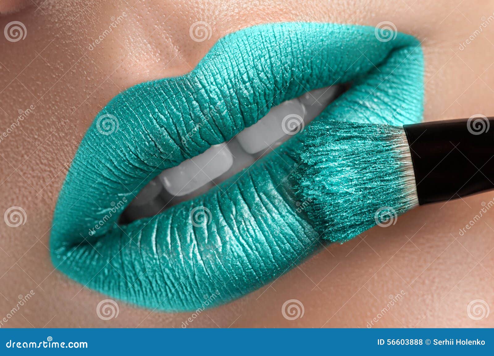 Beautiful Lips with a Brush. Stock Photo - Image of lacquer, matte ...