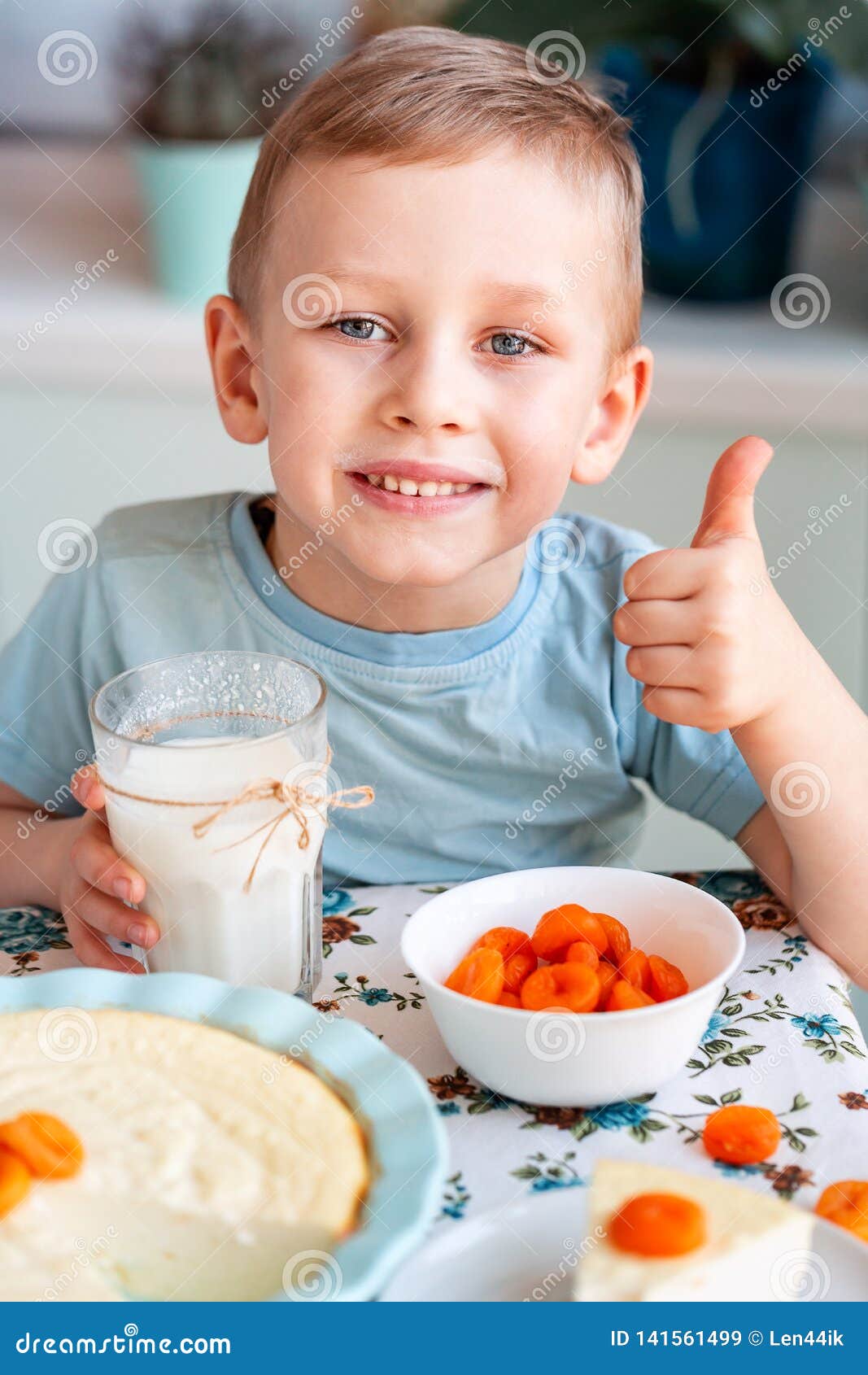 Beautiful Little Boy Eating Breakfast in Kitchen at Home Stock Image ...