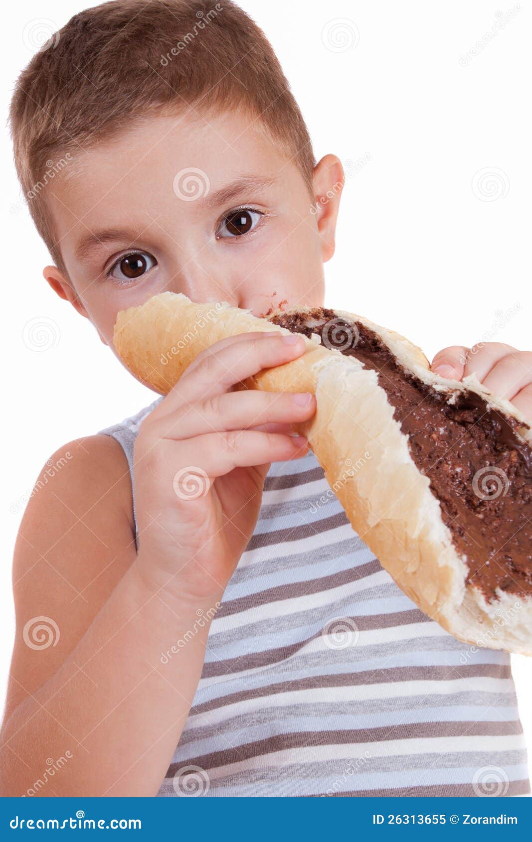 Beautiful Little Boy Eats Bread with Chocolate Cre Stock Image - Image ...