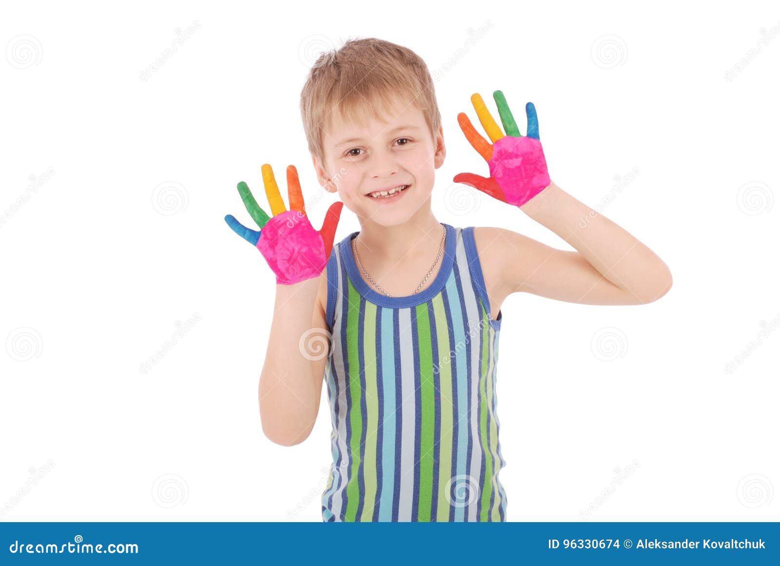 Beautiful Little Boy with Hands in the Paint Stock Photo - Image of ...