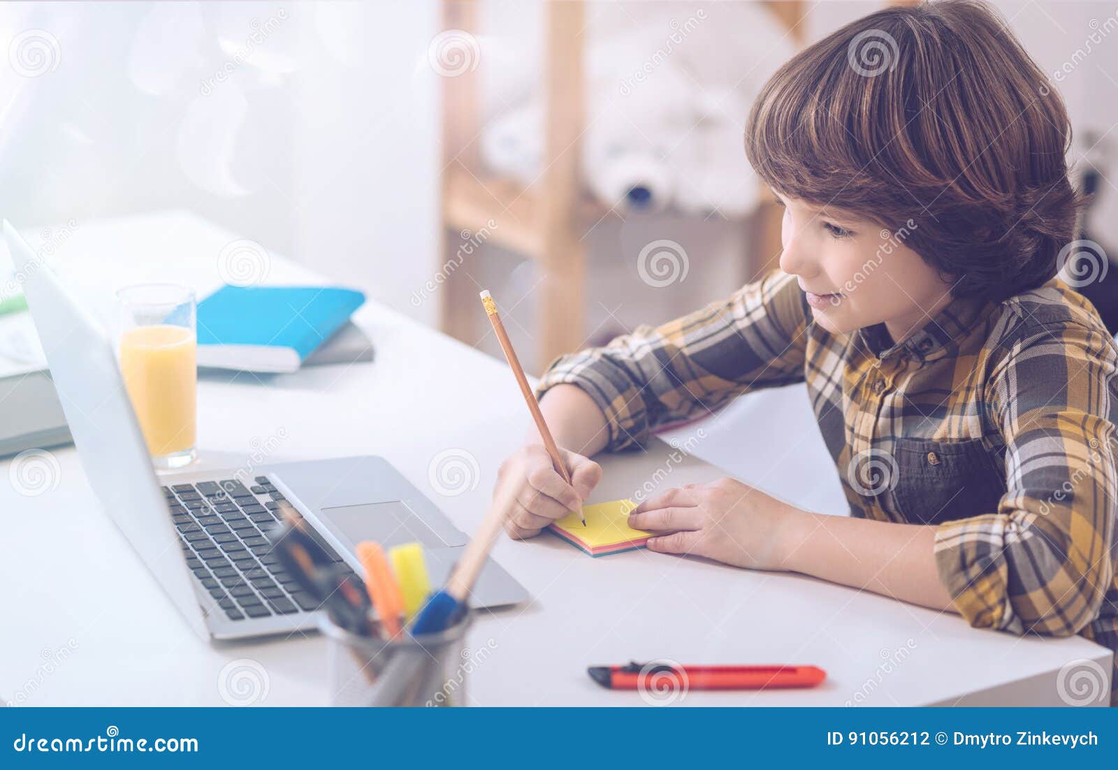 Beautiful Little Boy Writing Down Notes Stock Photo - Image of ...