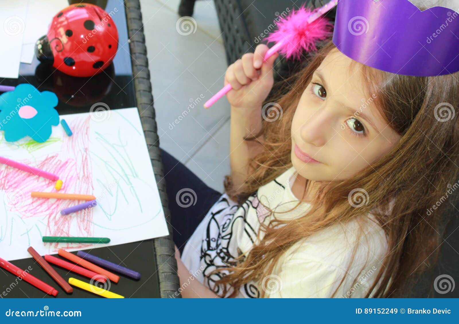 Beautiful Little Girl Draw Something Stock Image - Image of pretty ...