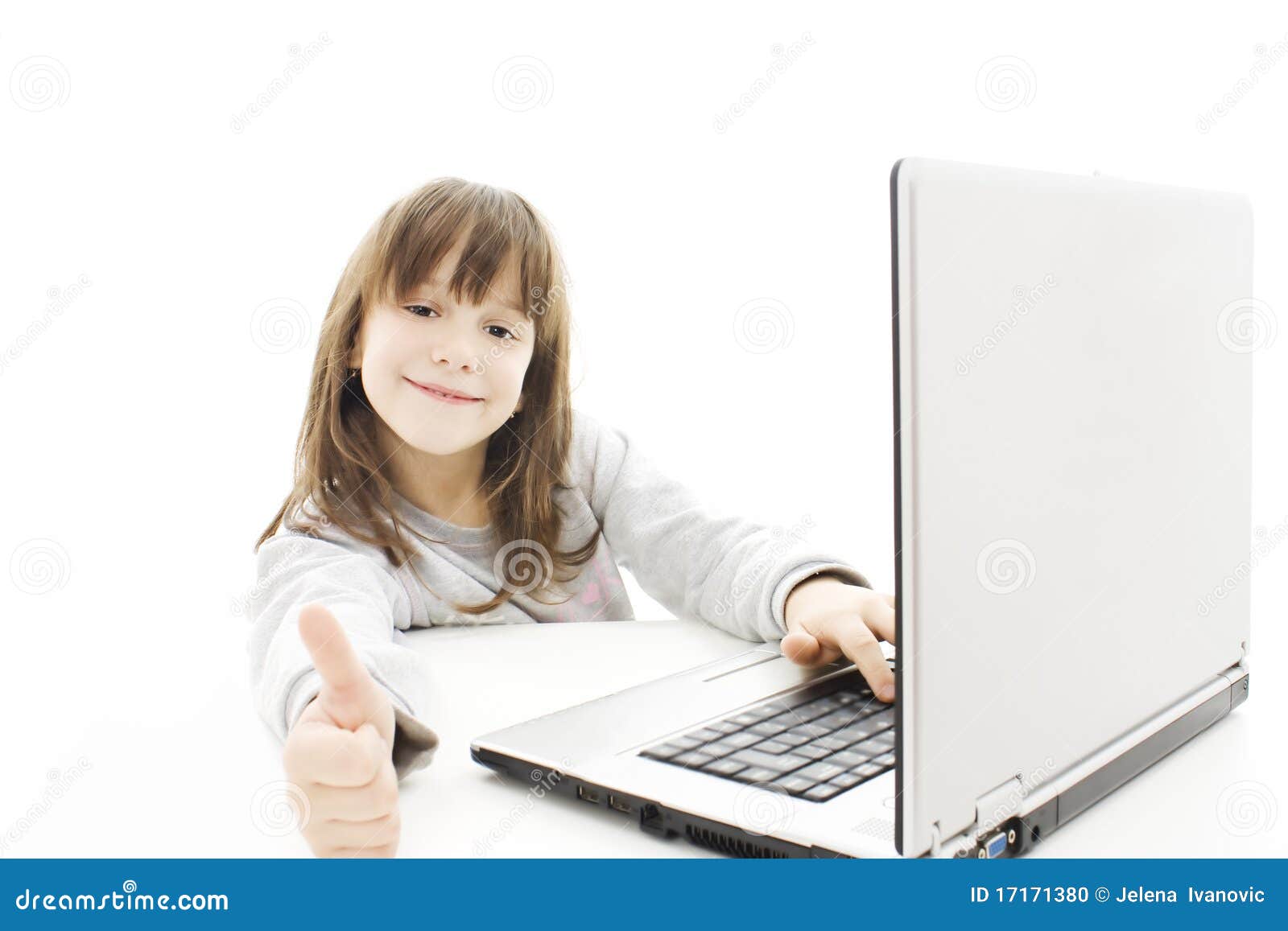 Beautiful Little Girl with Laptop Computer. Stock Photo - Image of ...