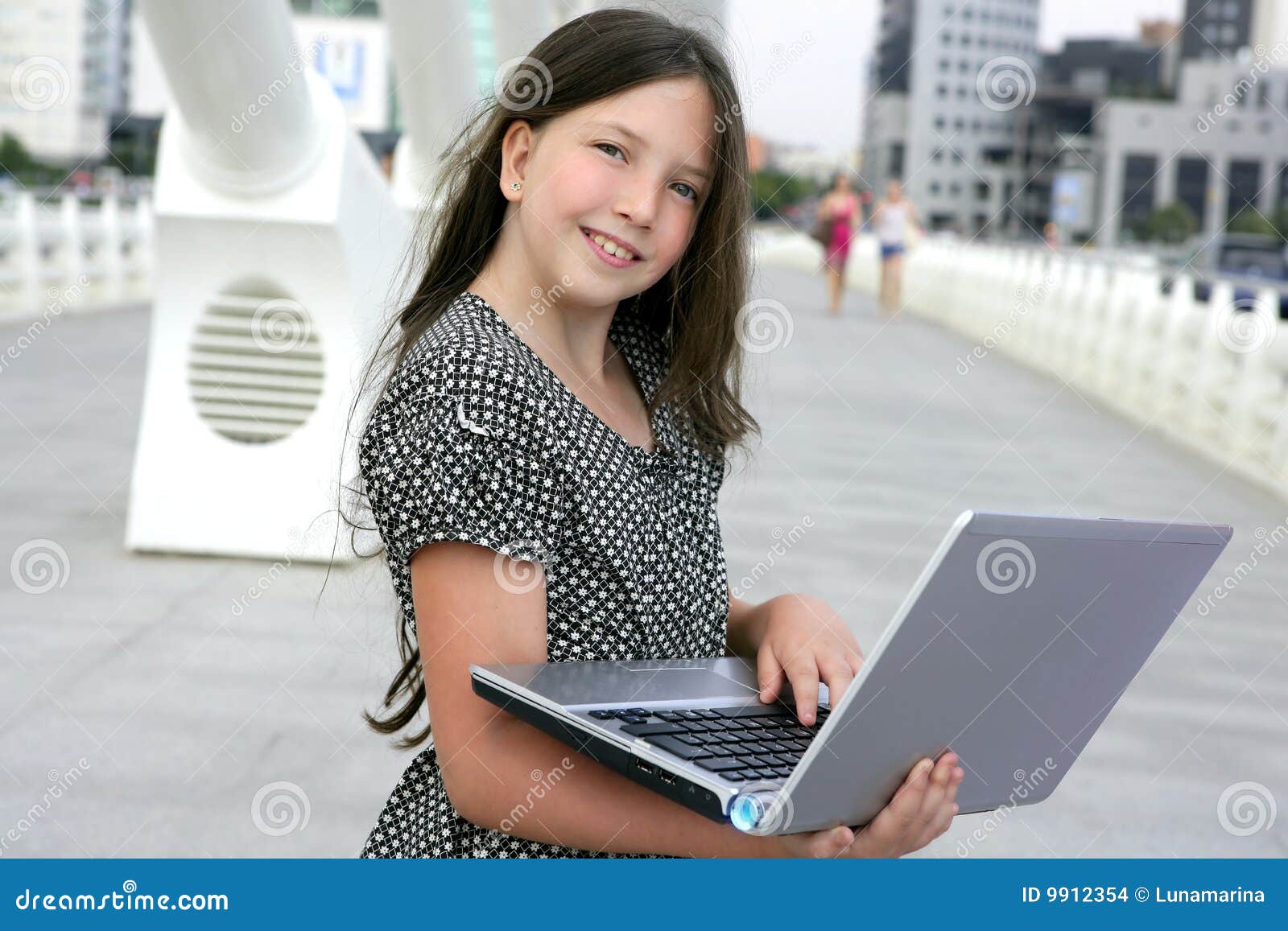 Beautiful Little Girl with Laptop Computer Stock Photo - Image of ...