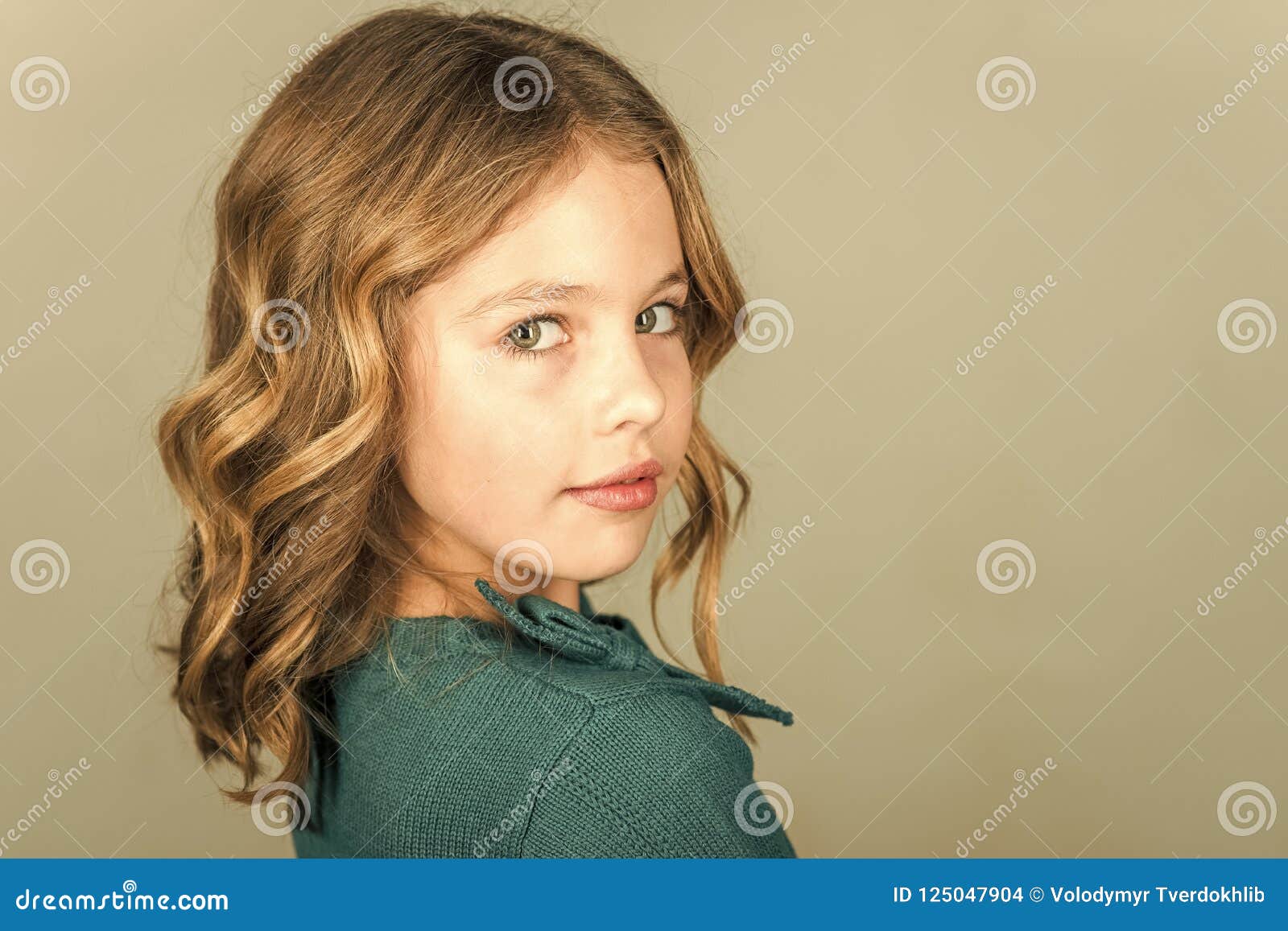 Beautiful Little Girl Model on Grey Background Stock Photo - Image of ...