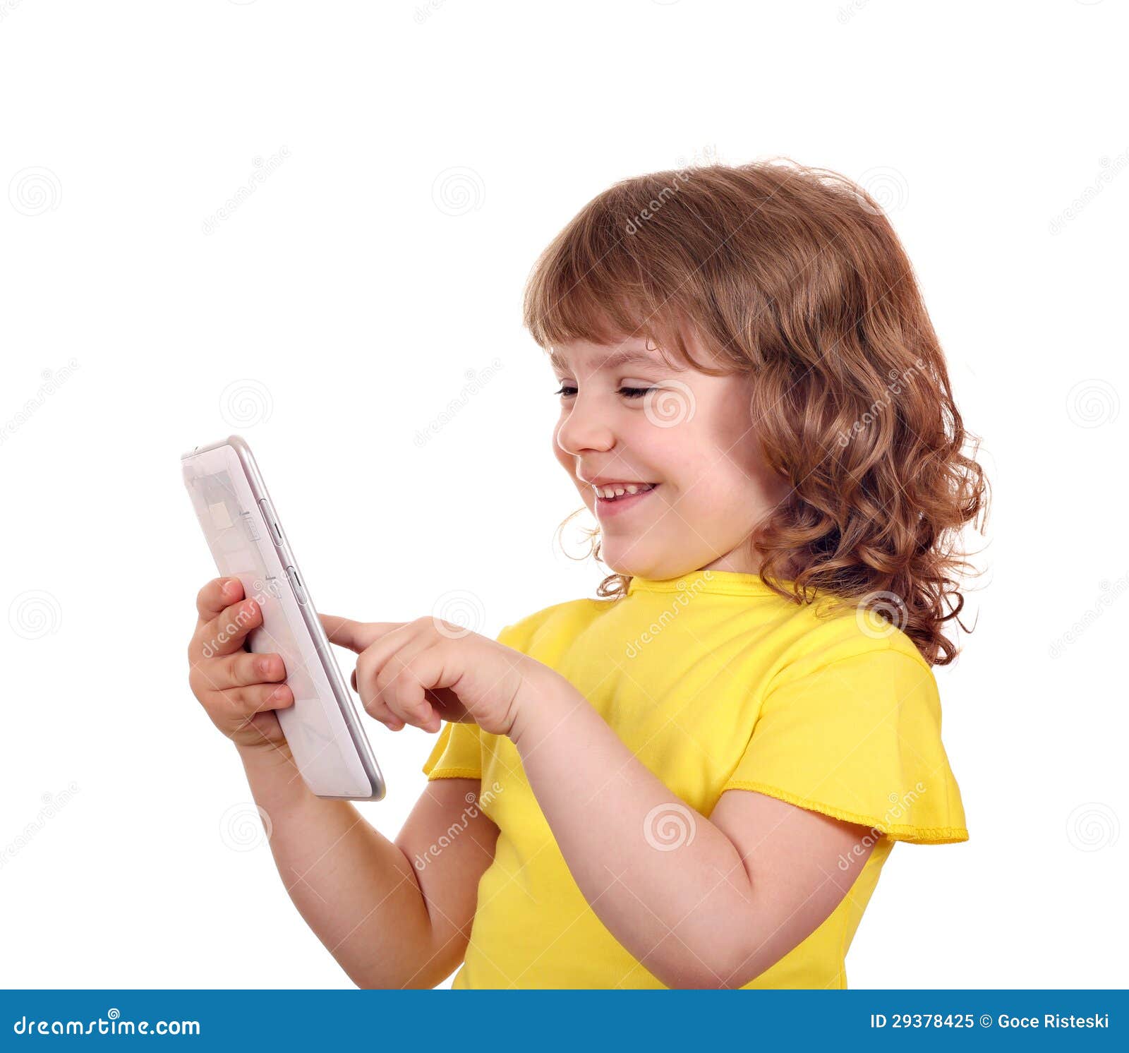 Beautiful Little Girl Play with Tablet Pc Stock Image - Image of child ...