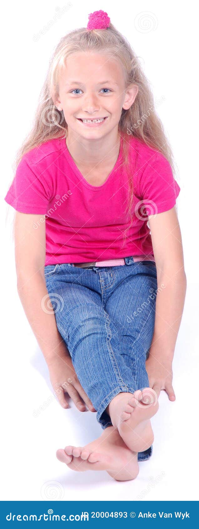 Beautiful Little Girl Sitting Stock Image - Image of denim, blue: 20004893