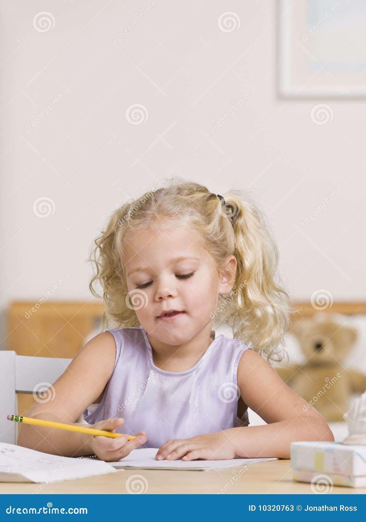 Beautiful Little Girl Writing Stock Image - Image of pencil, room: 10320763