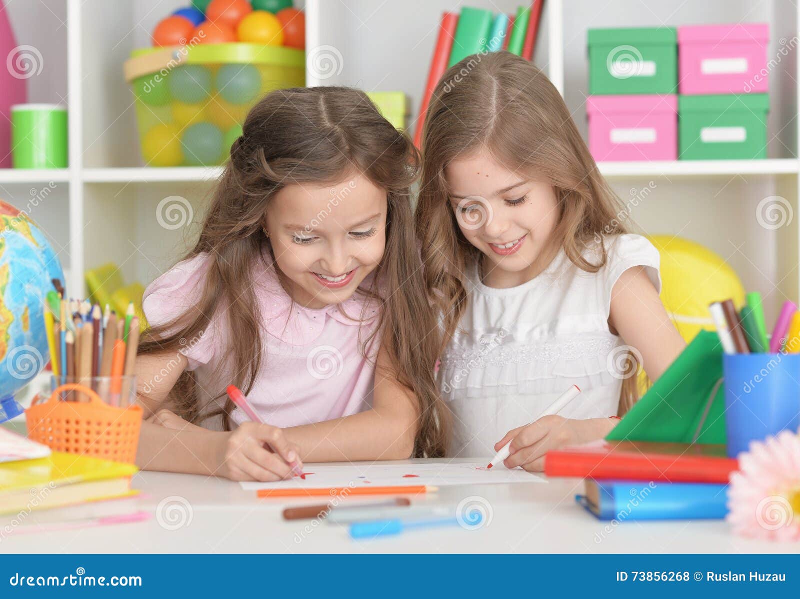 Beautiful Little Girls at Class Stock Photo - Image of pupils, youth ...