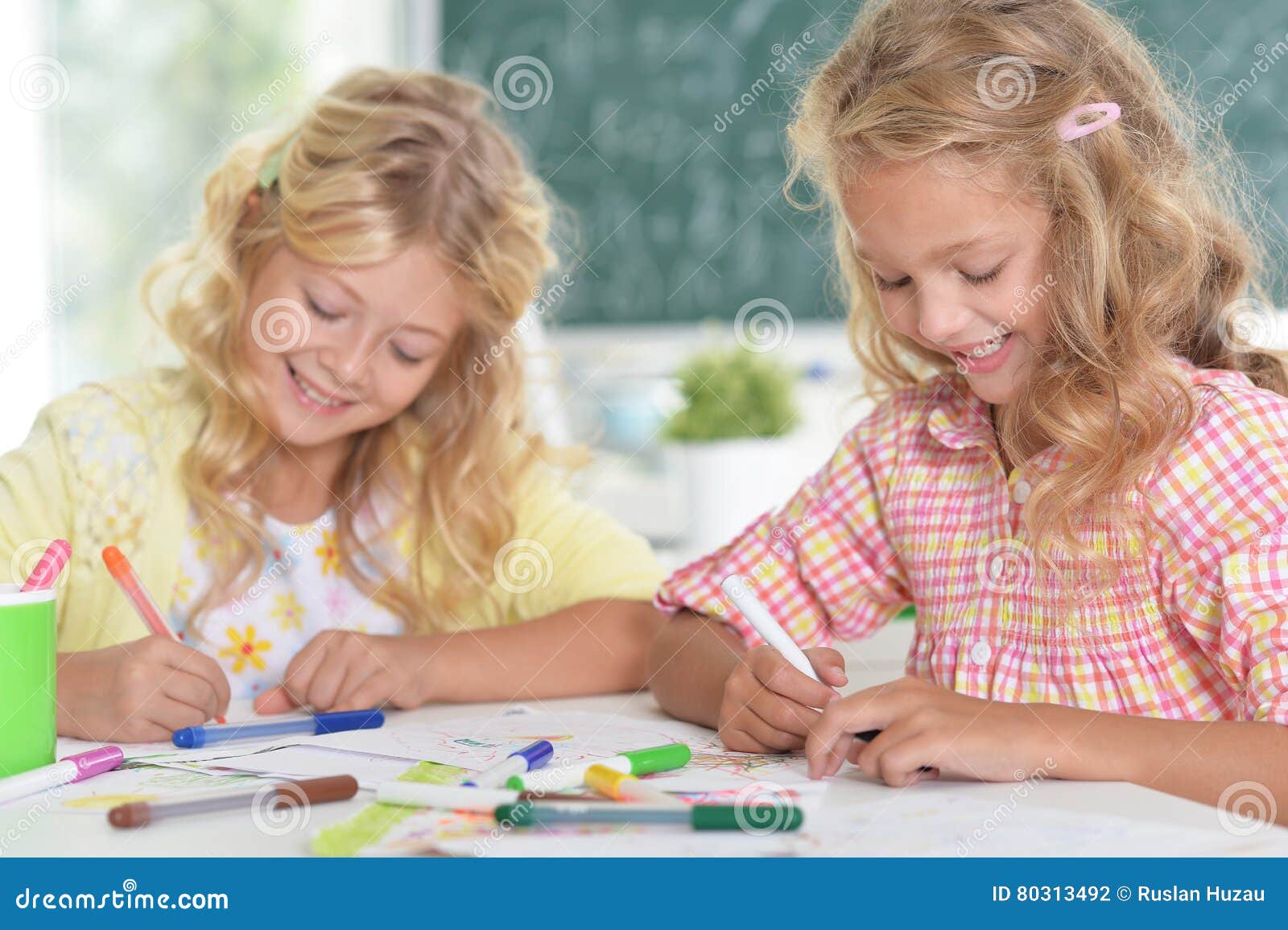 Beautiful Little Girls at Class Stock Photo - Image of sisters, kids ...