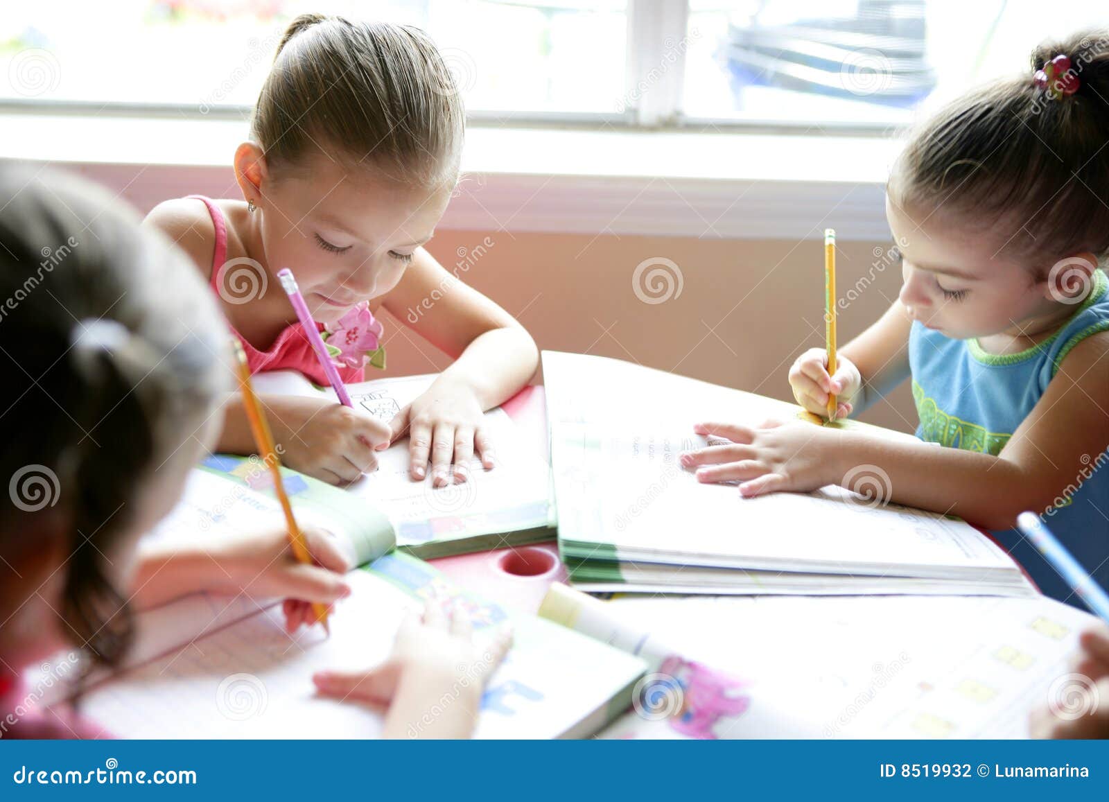 Beautiful Little Girls, Homework at Home Stock Photo - Image of cute ...