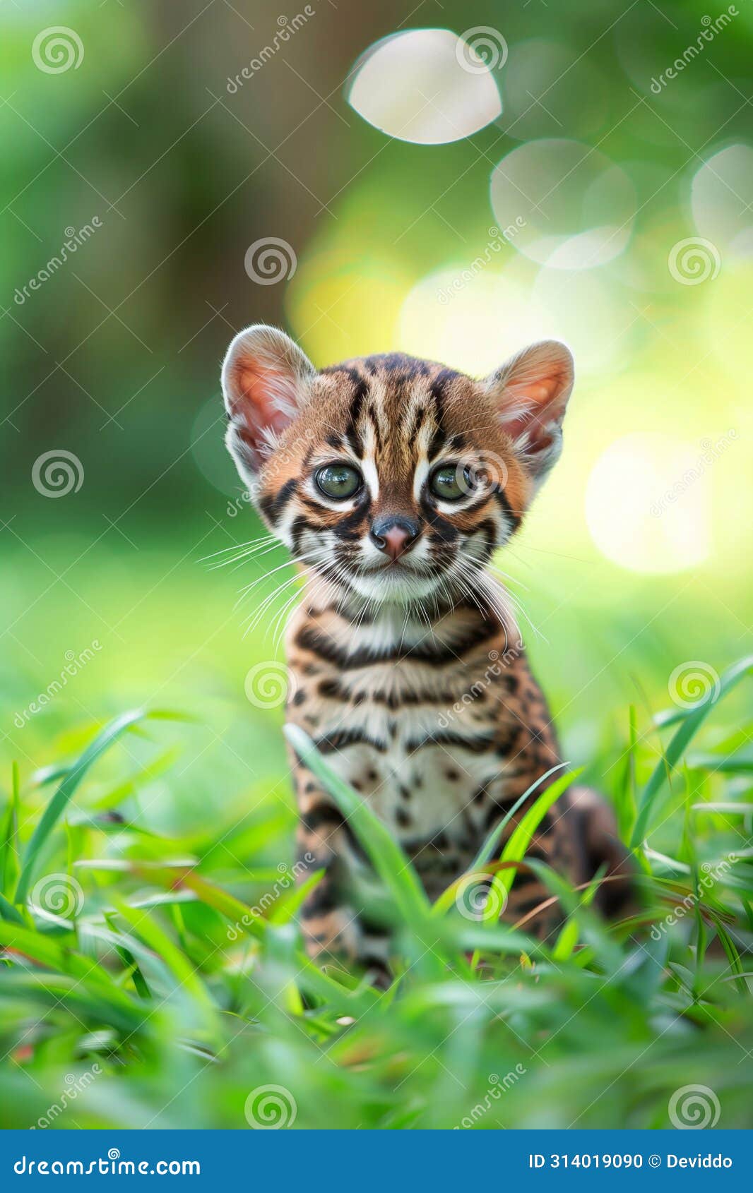 Beautiful little ocelot stock illustration. Illustration of green ...
