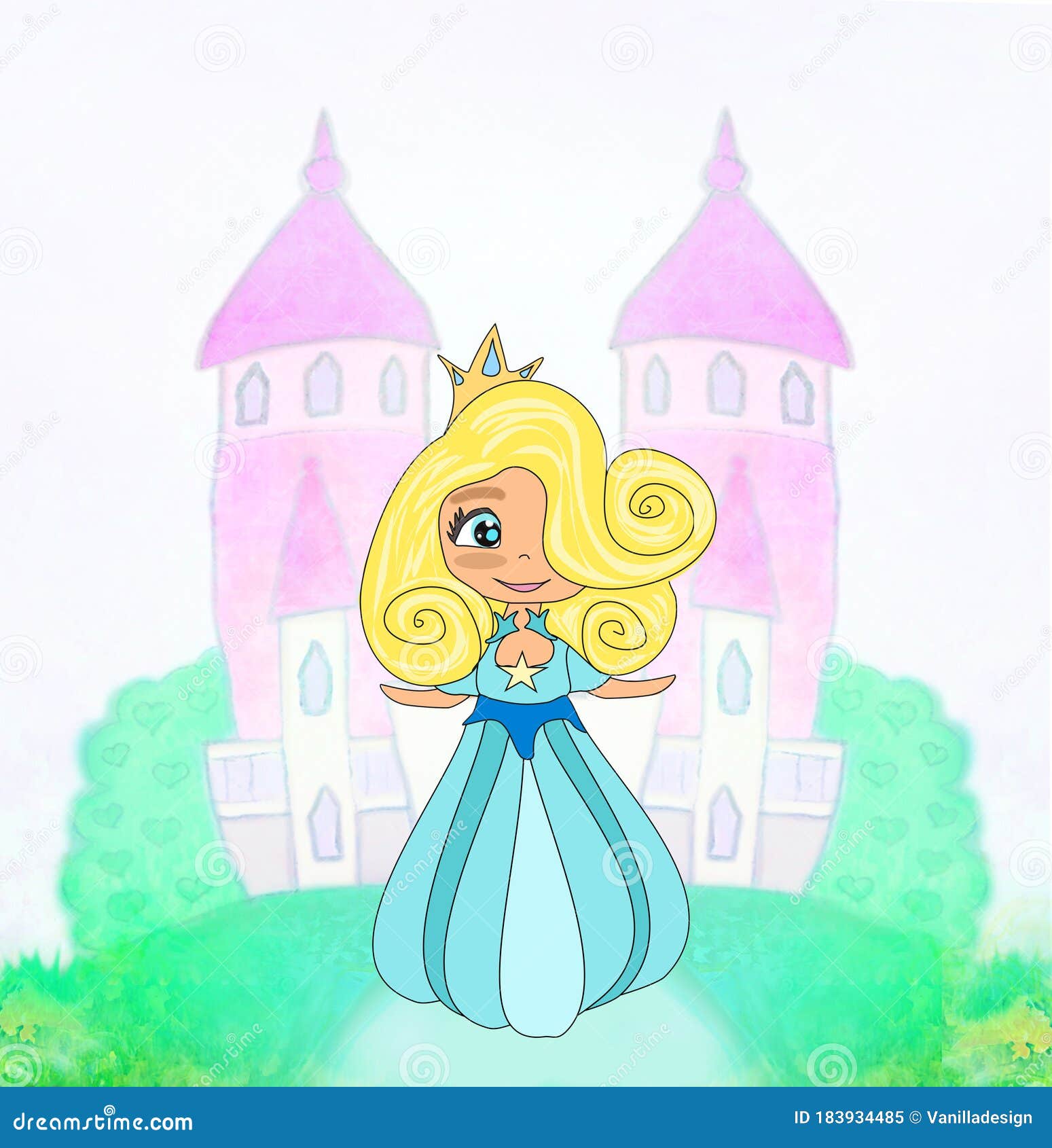 Beautiful Little Princess in Front of Her Castle Stock Illustration ...