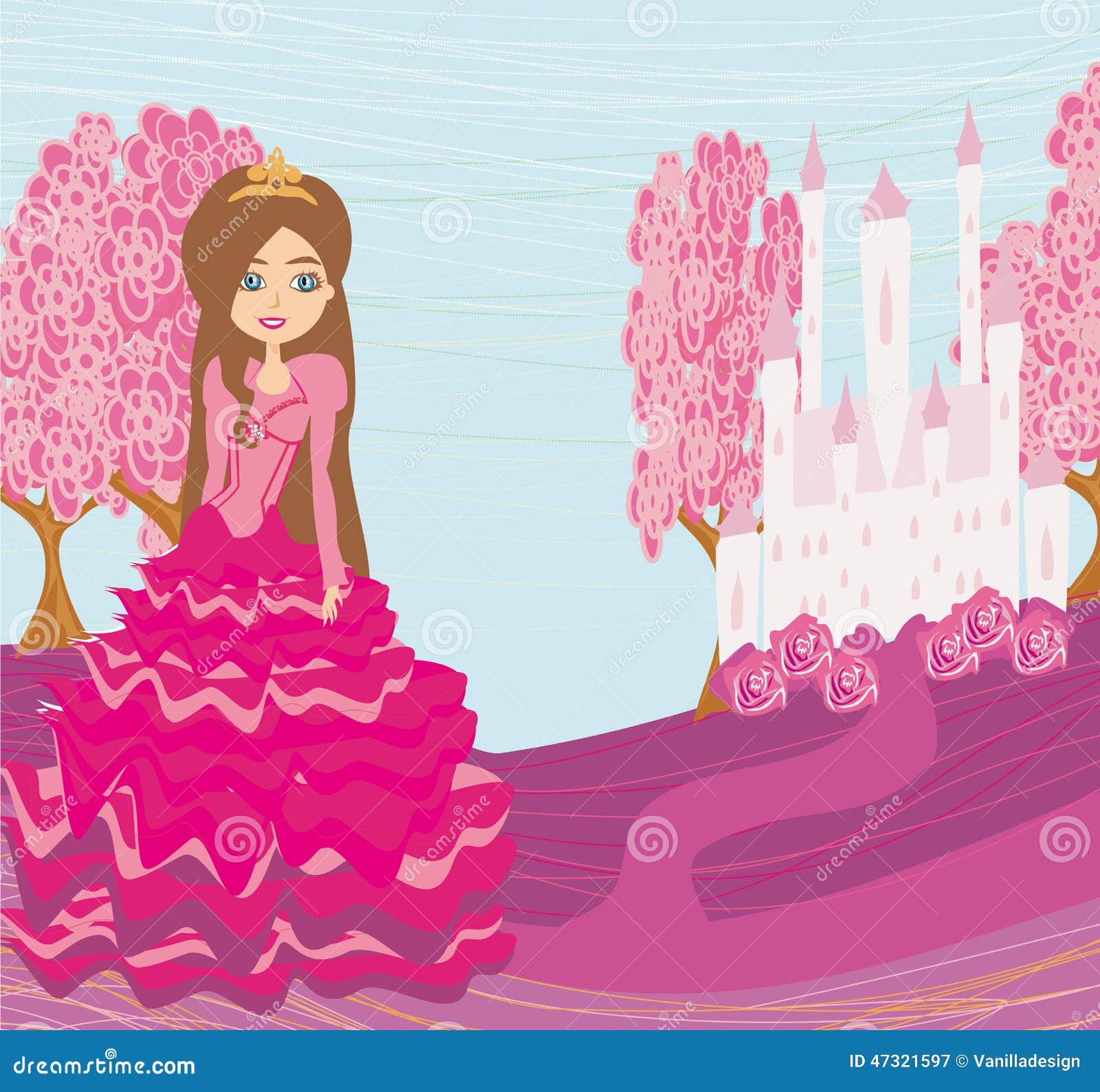 Beautiful Little Princess in Front of Her Castle Stock Vector ...