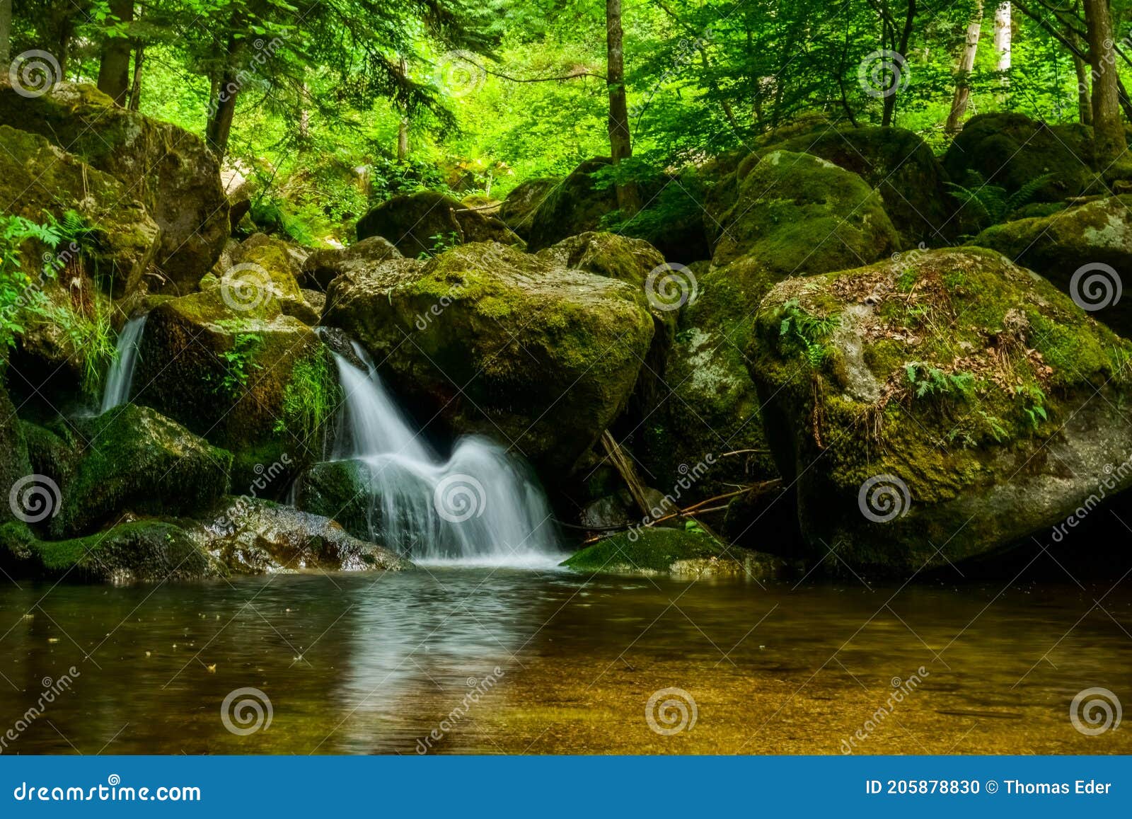 Beautiful Little Waterfall Flows in a Shallow Water Stock Photo - Image ...