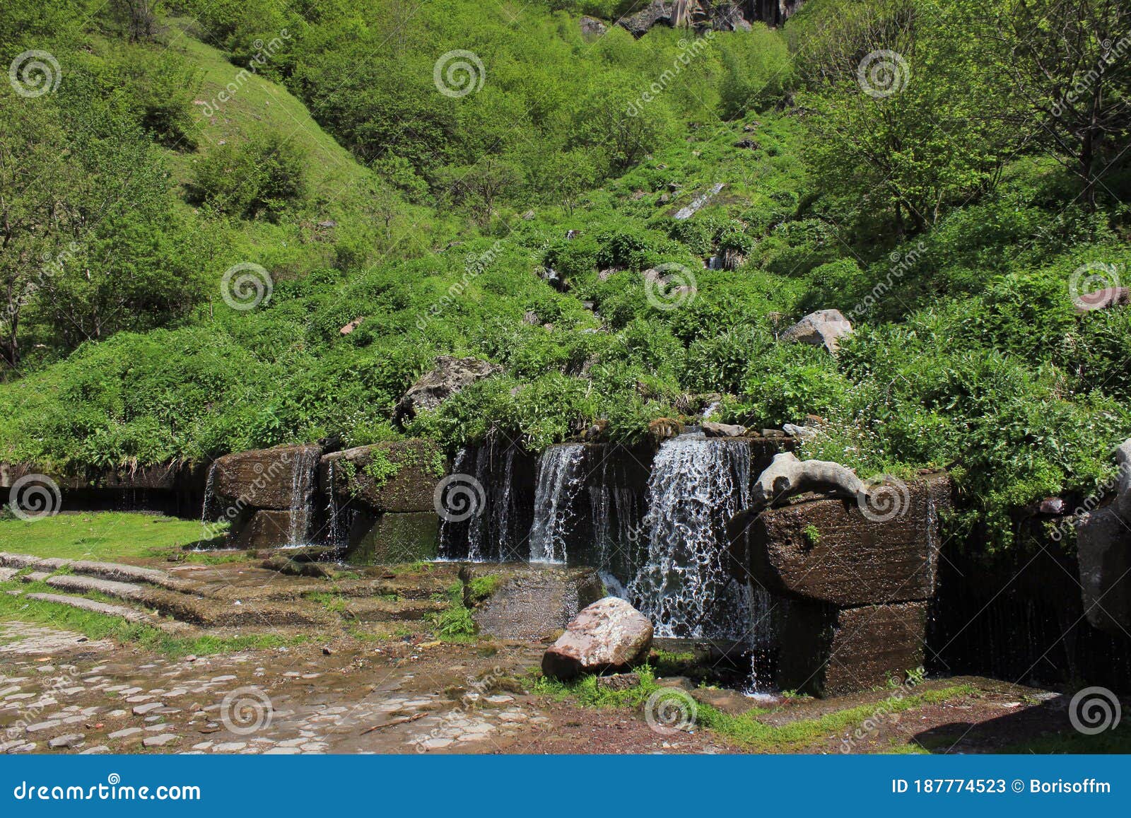Beautiful Little Waterfall by the Road Stock Image - Image of green ...